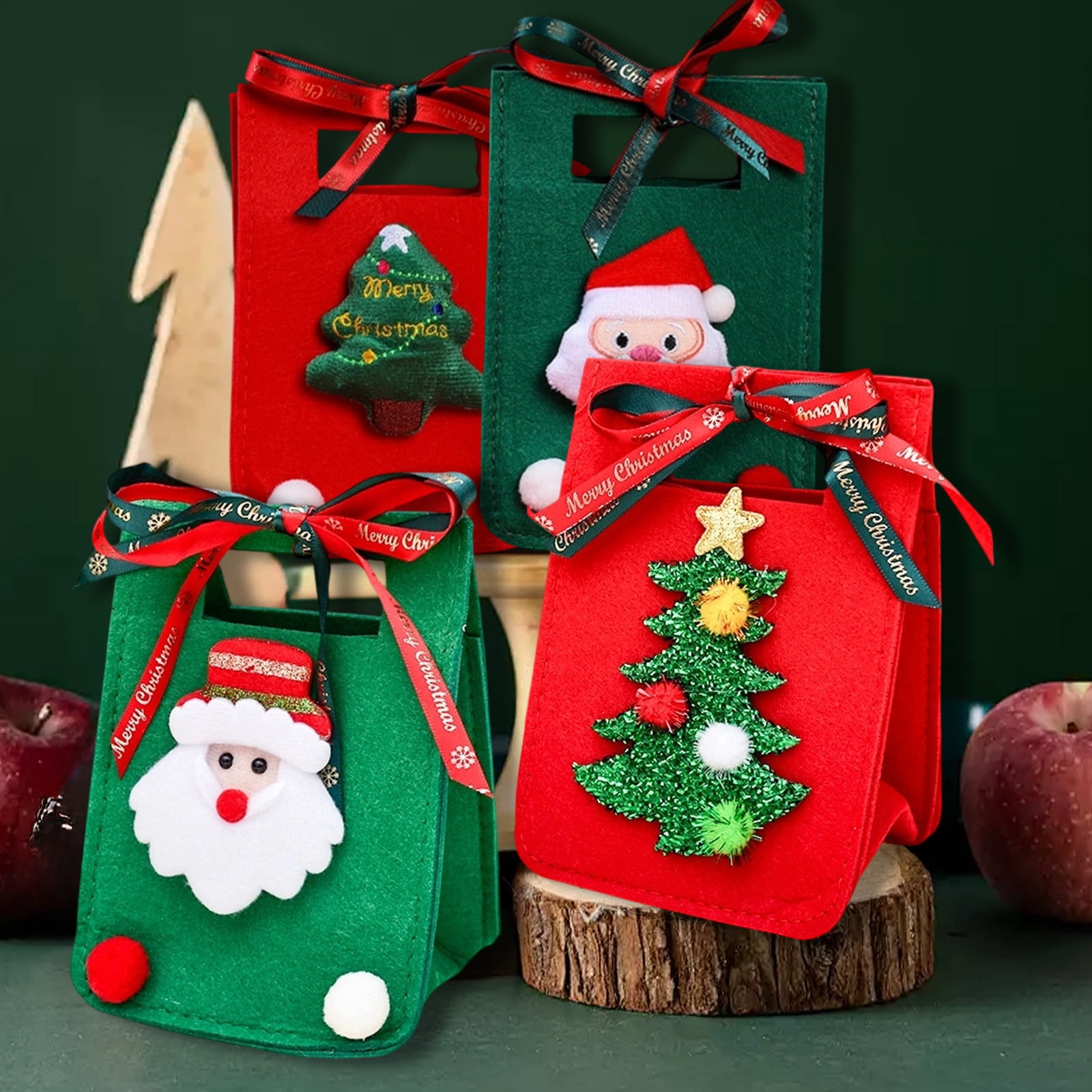 Yhmxh Christmas Gift Bags Felt Christmas, Red and Green Felt Treat Bags ...