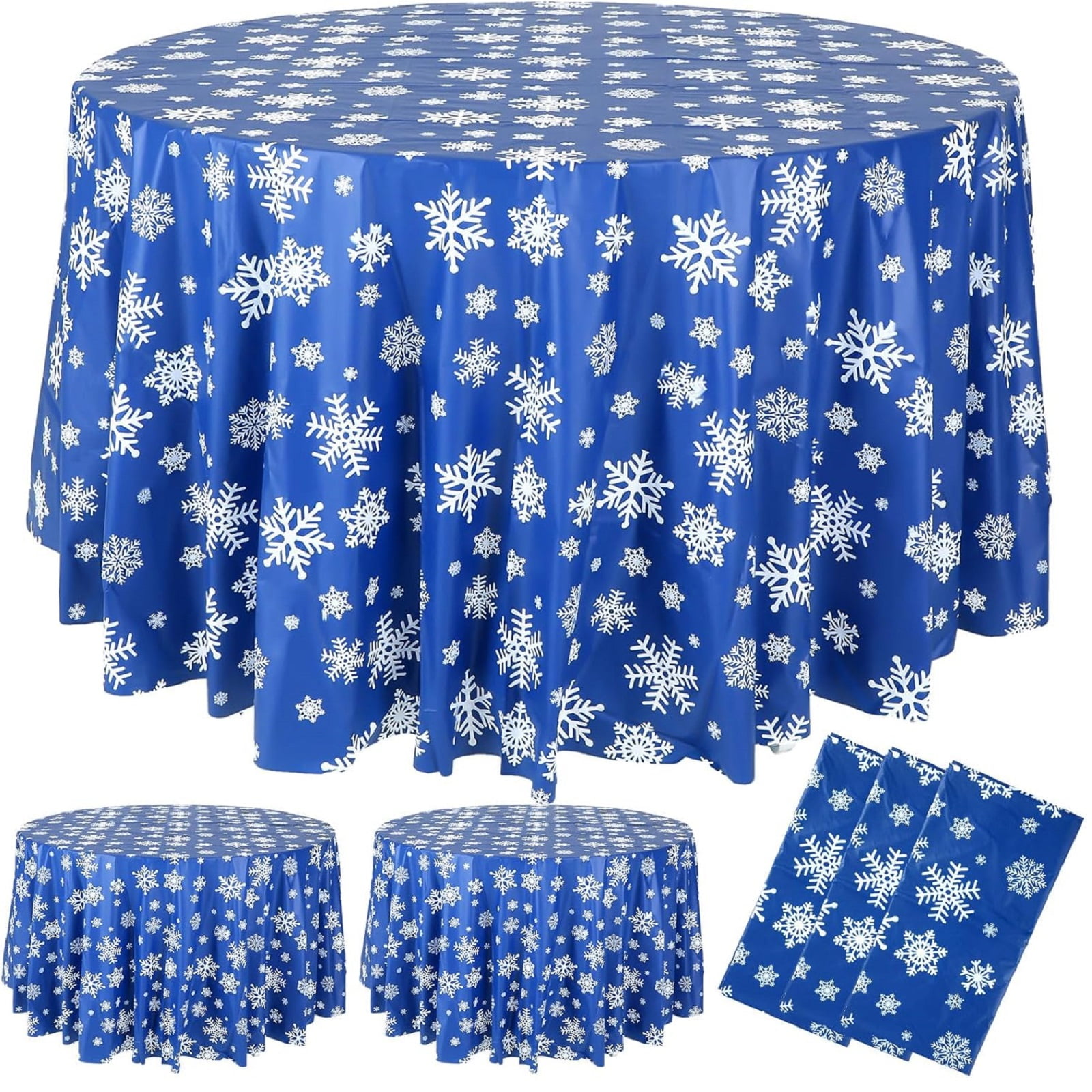Yhmxh Christmas Snowflake Tablecloth Winter Round Plastic Party 83.9 ...