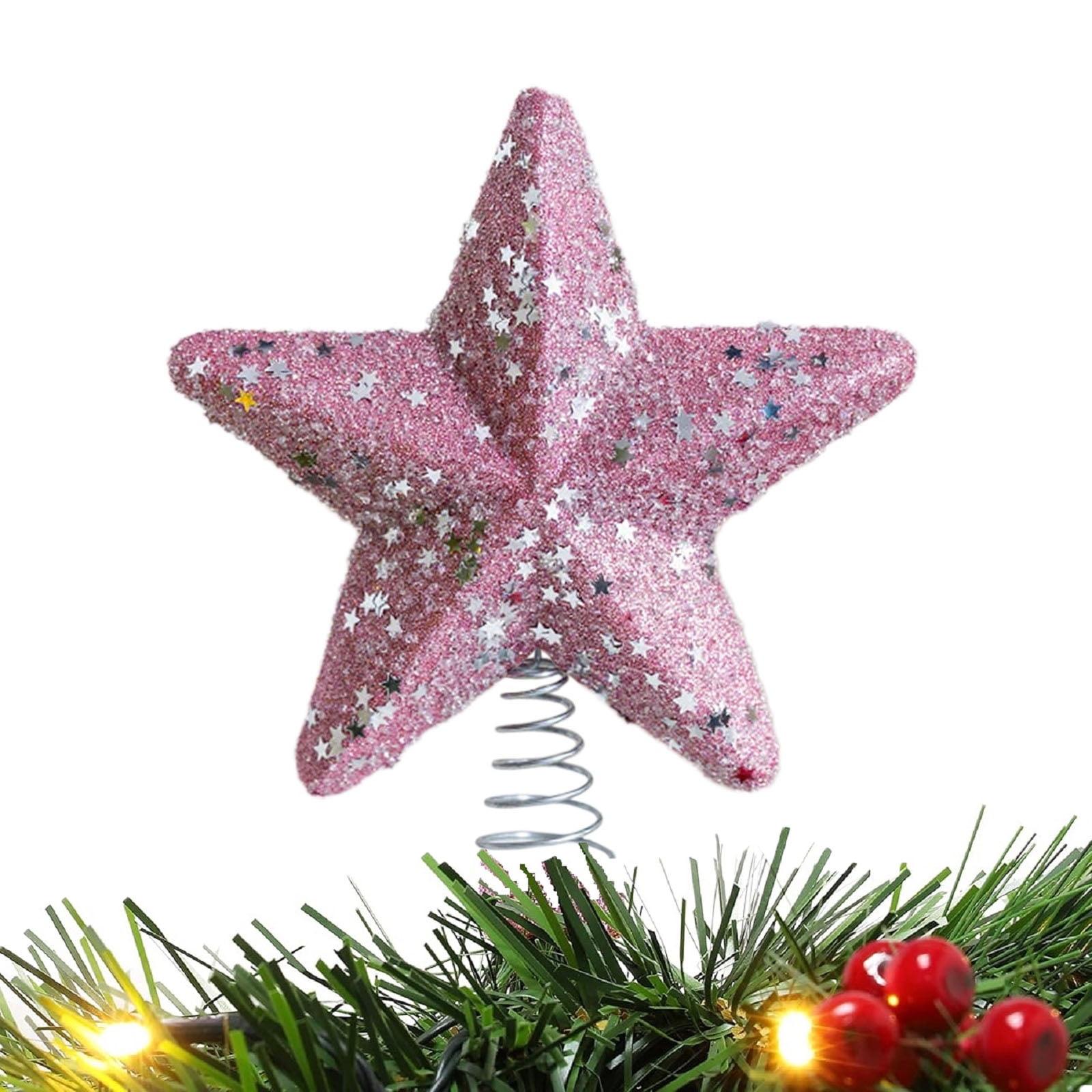 Yhmxh Christmas Star Tree Topper, 8 inch Pink Glittered 3D Star Tree ...