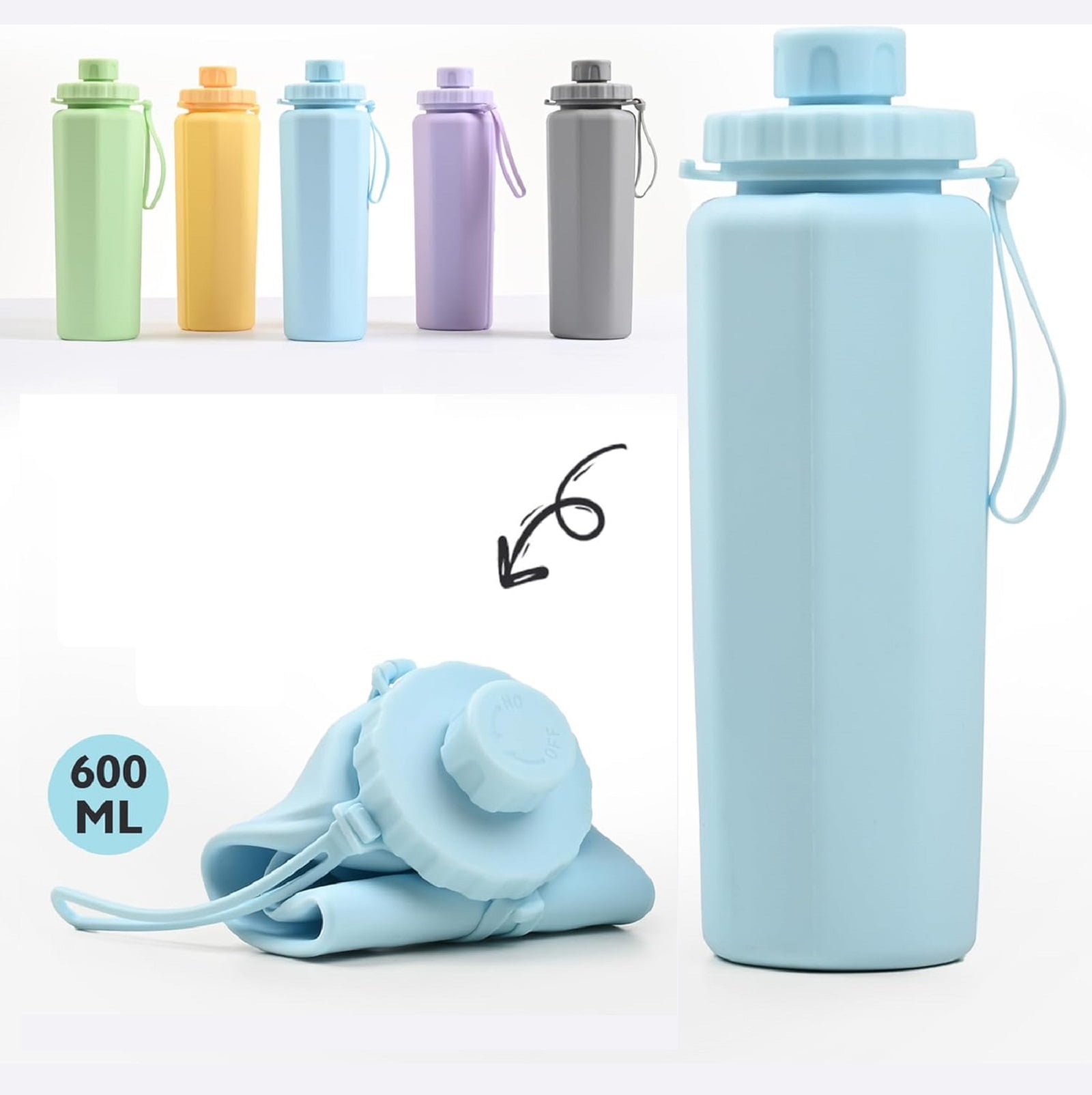 Yhmxh Collapsible Water Bottles, 600ml/24oz Portable Foldable ...