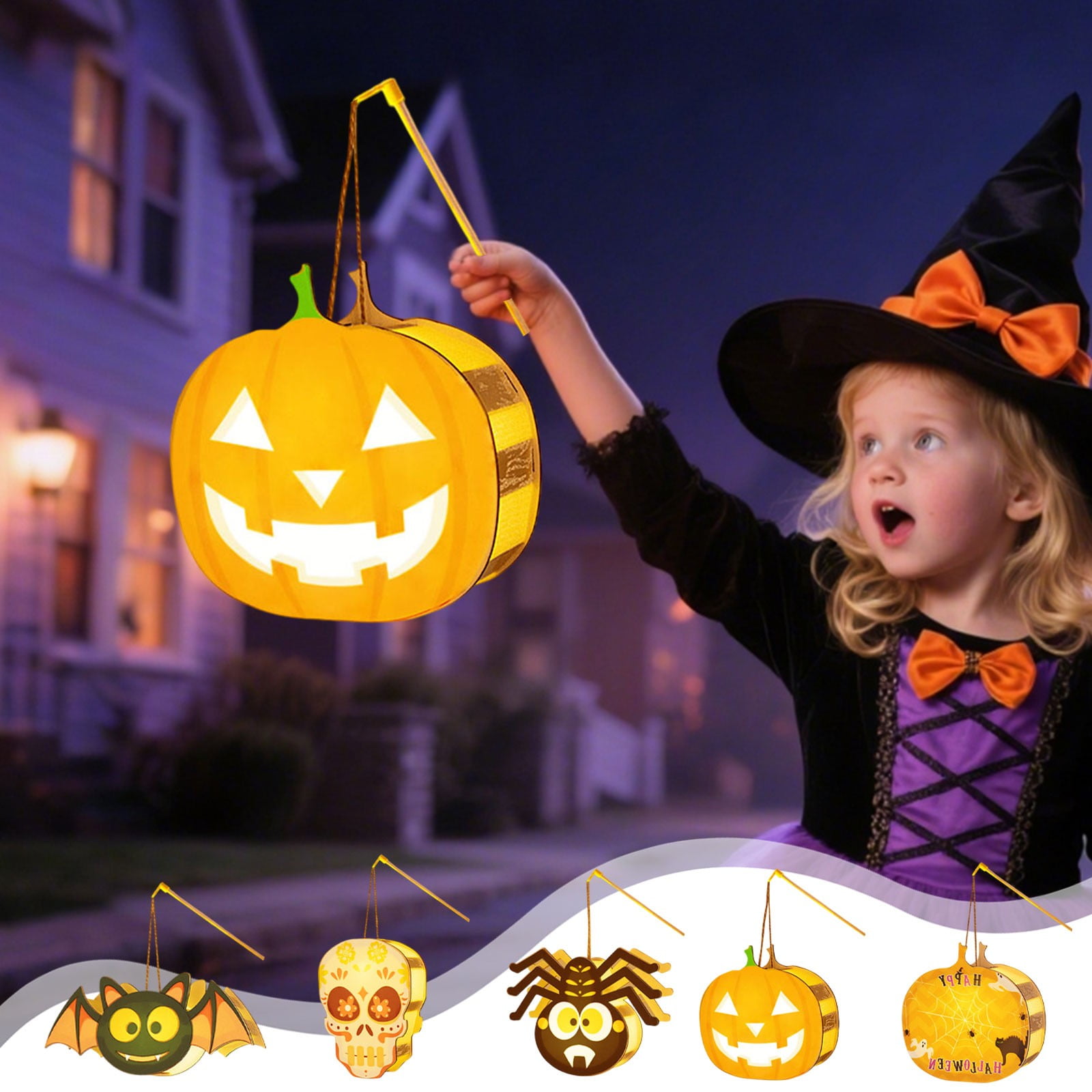 Yhmxh DIY Wooden Halloween Lanterns Set, Hand-Drawn Pumpkins Lanterns Paint LED Light Lamp Craft ...