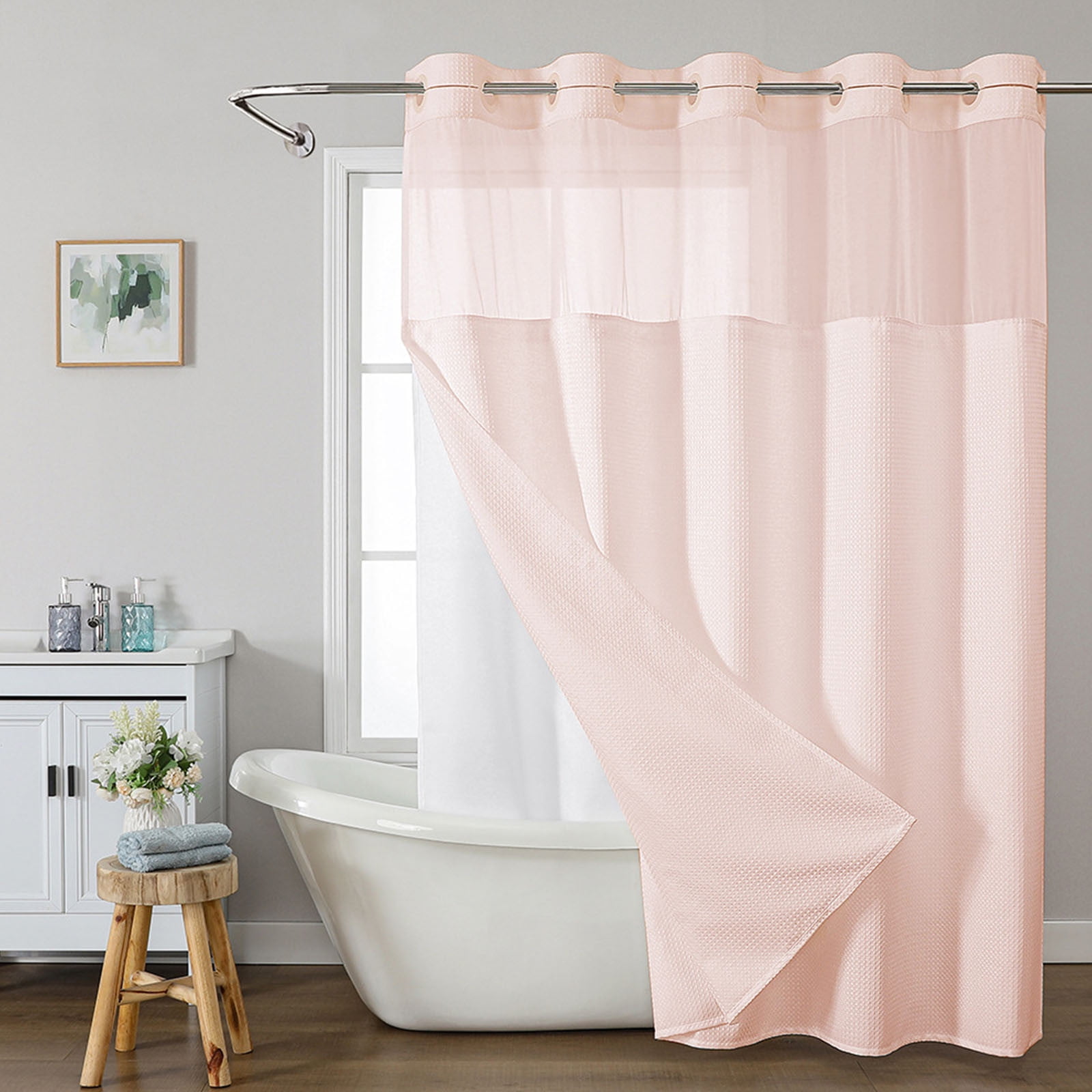 Yhmxh Fabric Double Shower Curtain Set with Liner for Bathroom with See ...