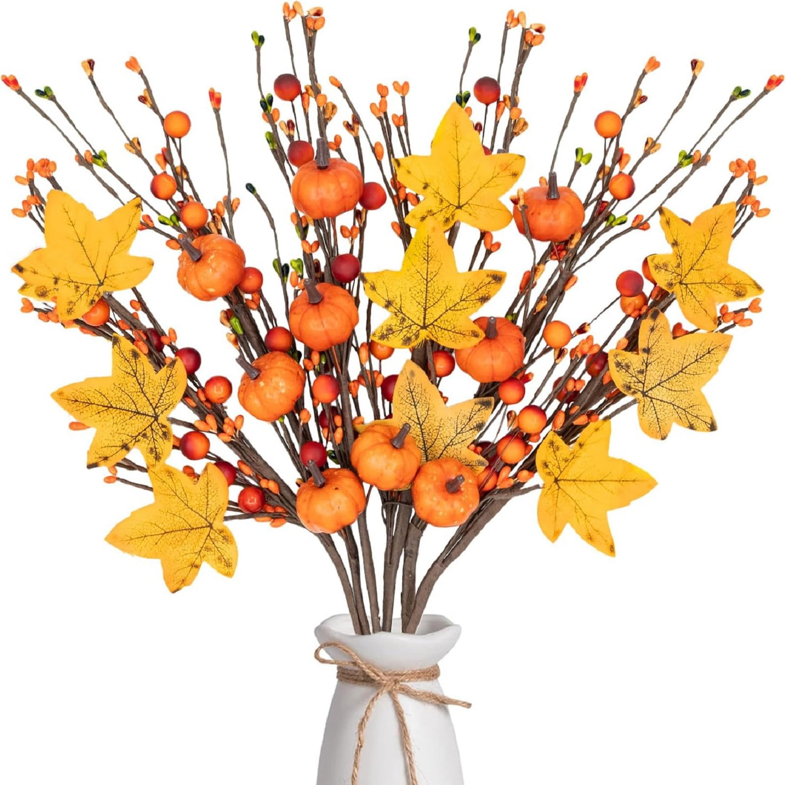 Yhmxh Fall Pumpkin Floral Picks Artificial Fall Flowers Berry Long ...