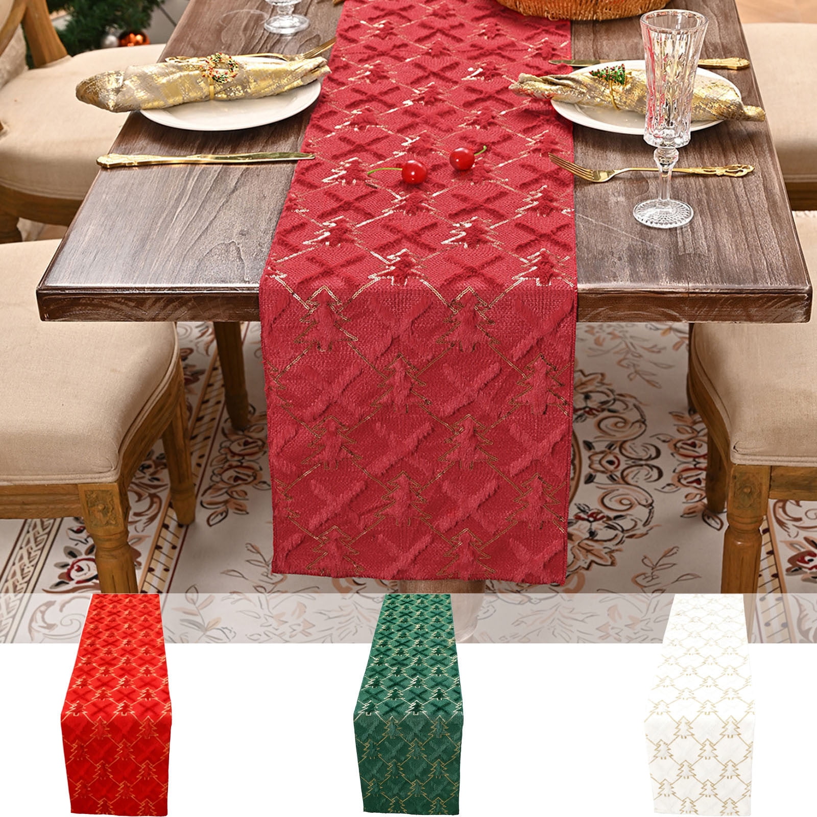 Yhmxh Gold Table Runner with 3D Christmas Tree, Glitter Gold Christmas ...