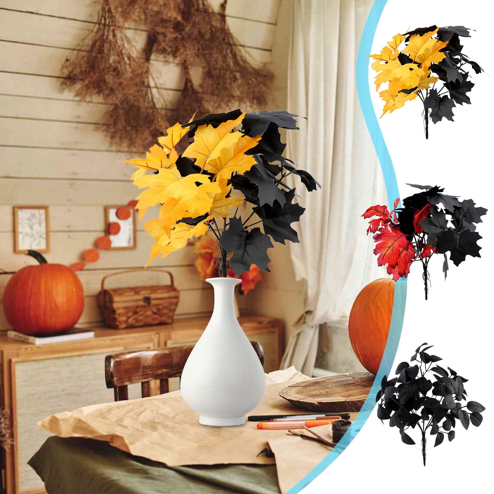 Yhmxh Halloween Black Maple Leaves Bunch with Silk Autumn Floral Stems ...
