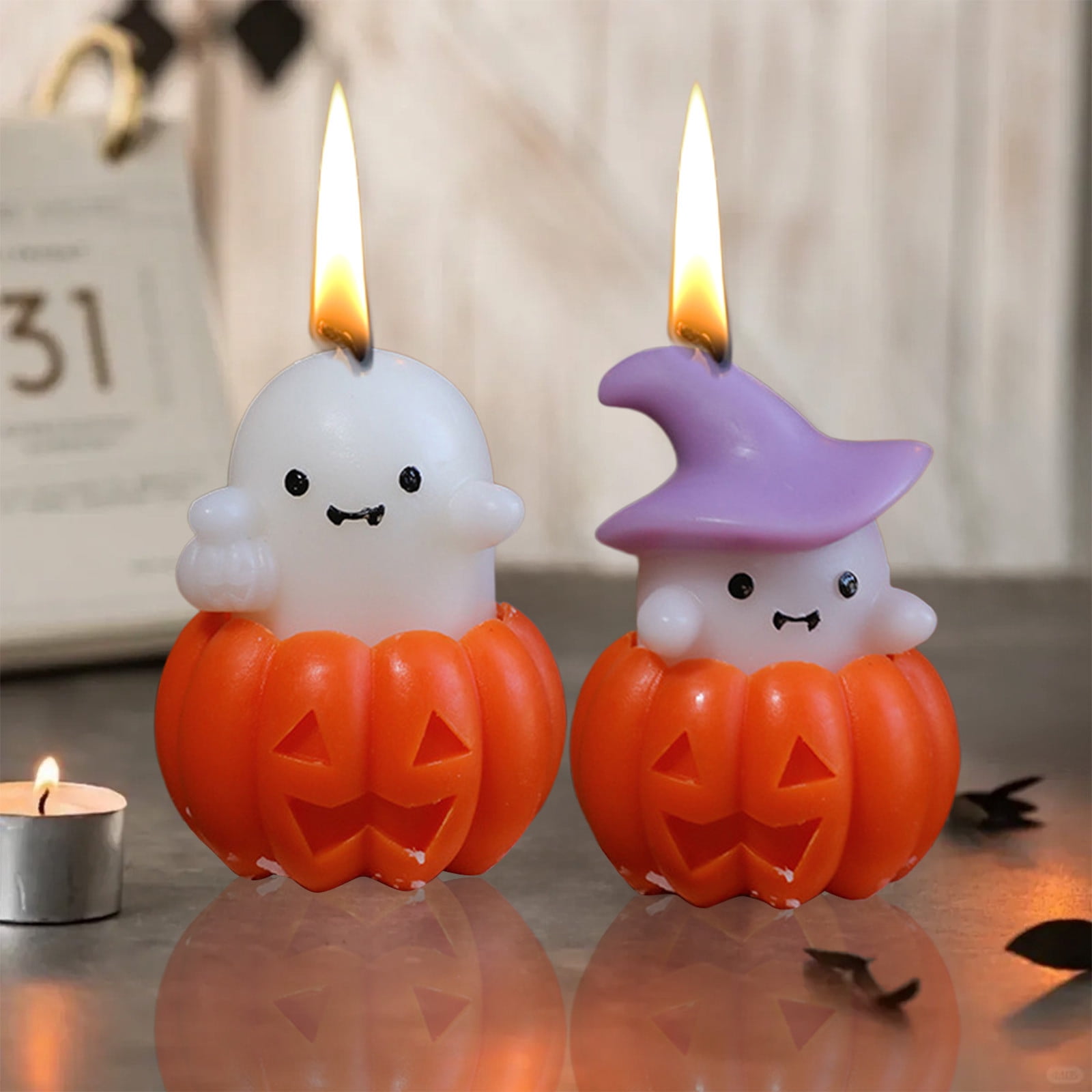 Yhmxh Halloween Ghost Candle, Large Pumpkin Spooky Ghost Shaped Candles ...