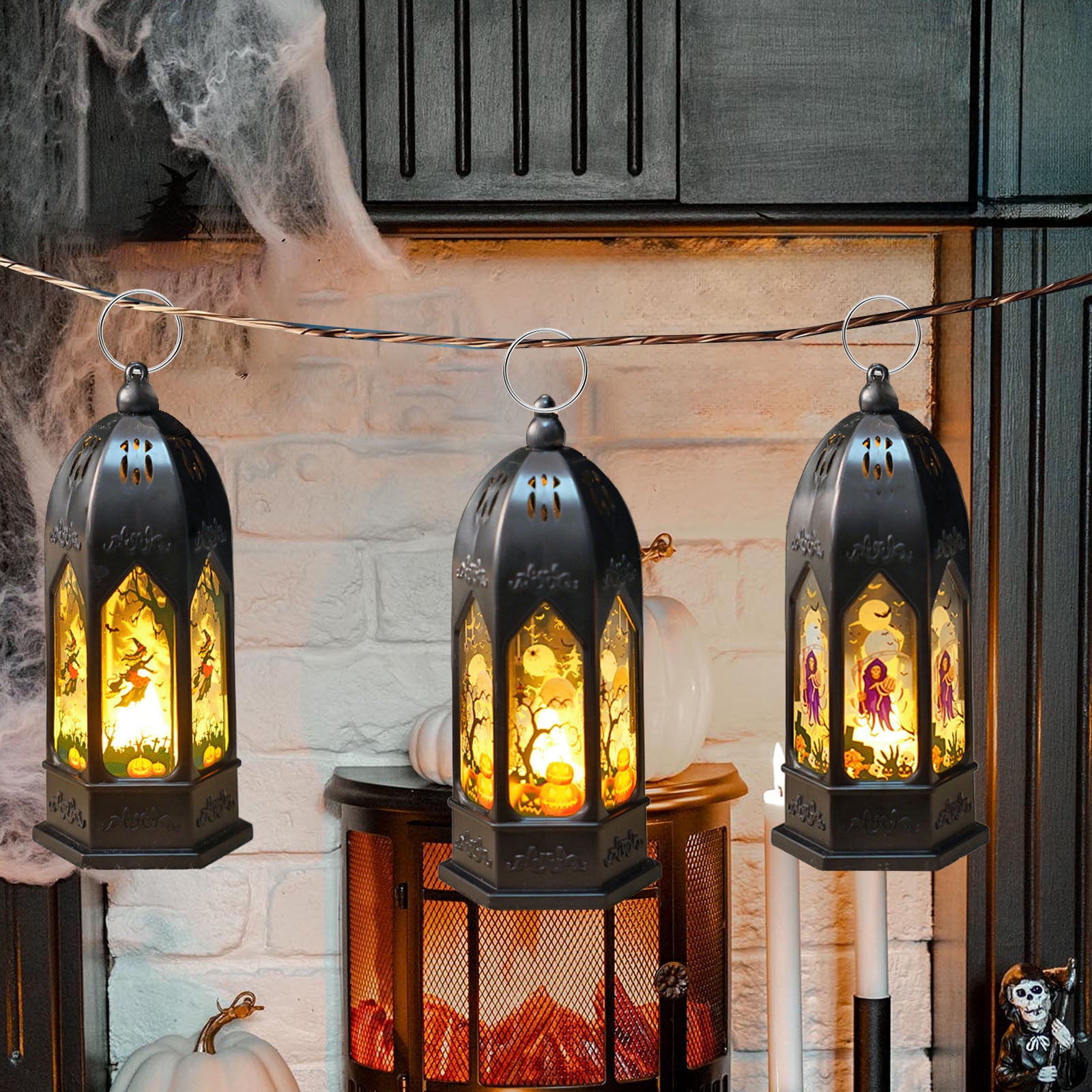 Yhmxh Halloween LED Lantern Light, Black Gothic Lantern Lights Mini ...