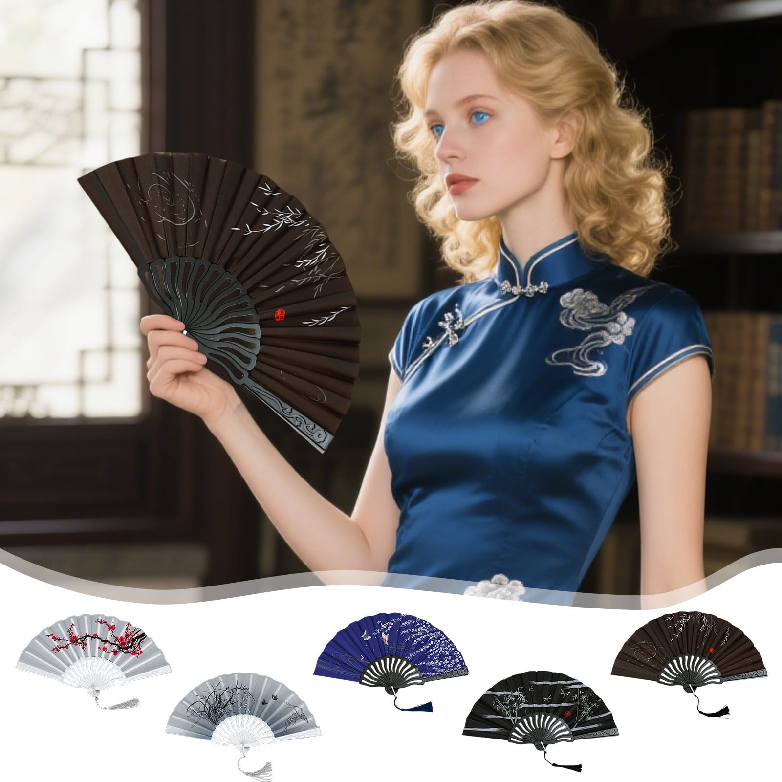 Yhmxh Handheld Fans Silk Folding Fans with Bamboo Frames, Handheld Portable Chinese Style Crafts ...