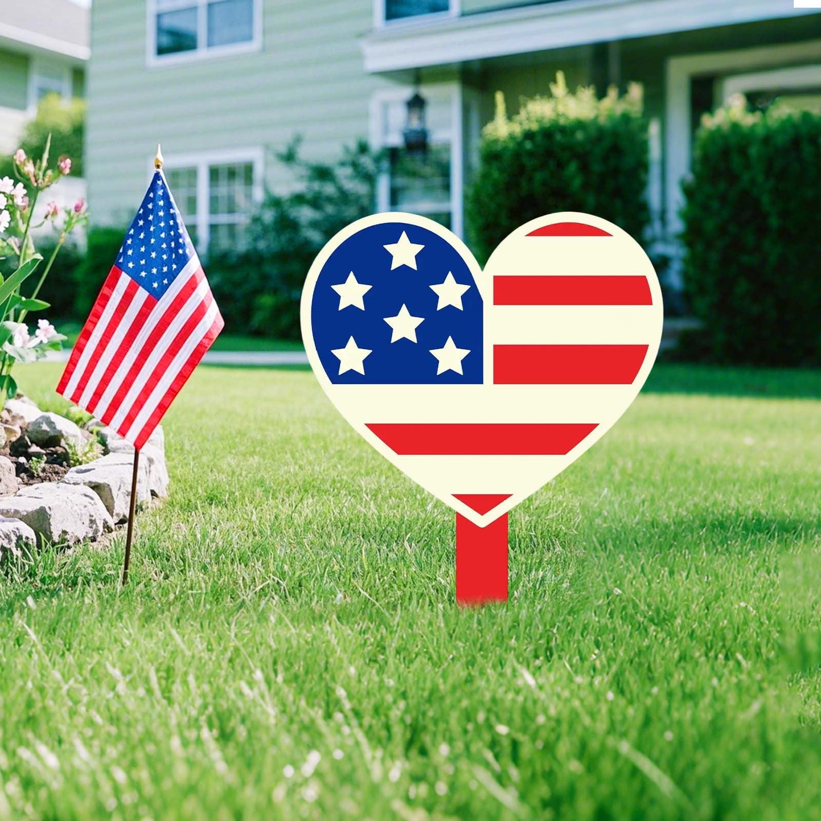 Yhmxh Independence Day Yard Signs Stake, 4th of July Wooden Sign ...