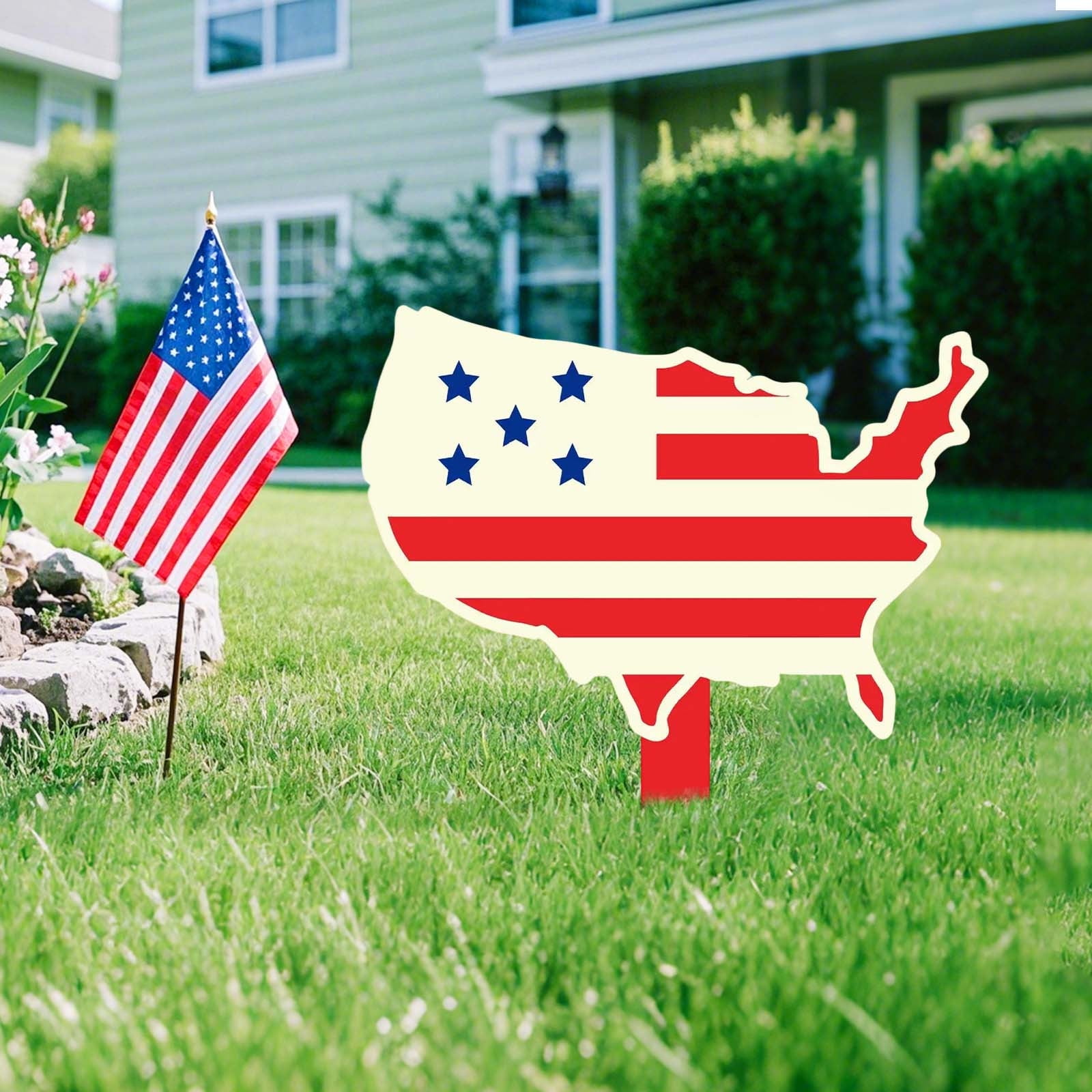 Yhmxh Independence Day Yard Signs Stake, 4th of July Wooden Sign ...