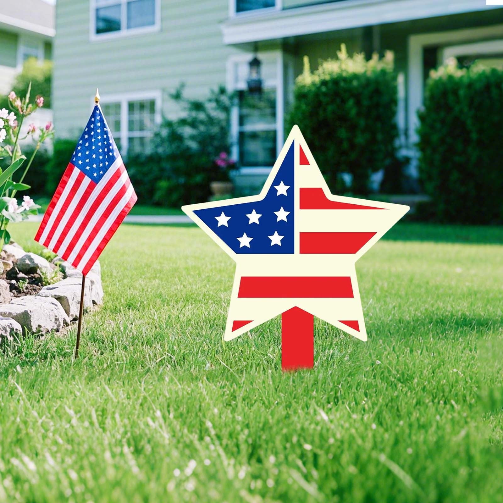 Yhmxh Independence Day Yard Signs Stake, 4th of July Wooden Sign ...