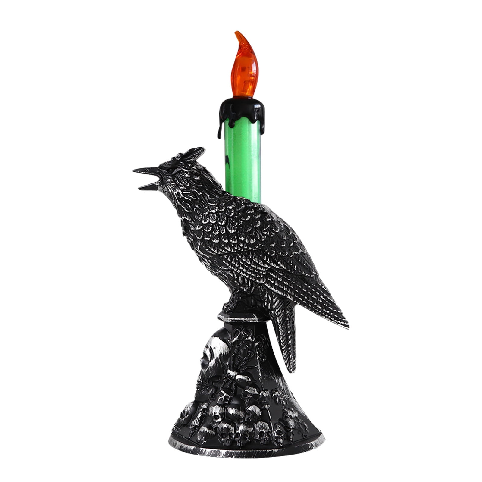 Yhmxh LED Raven Halloween Flameless Candles, Black Crow Skull Statue ...