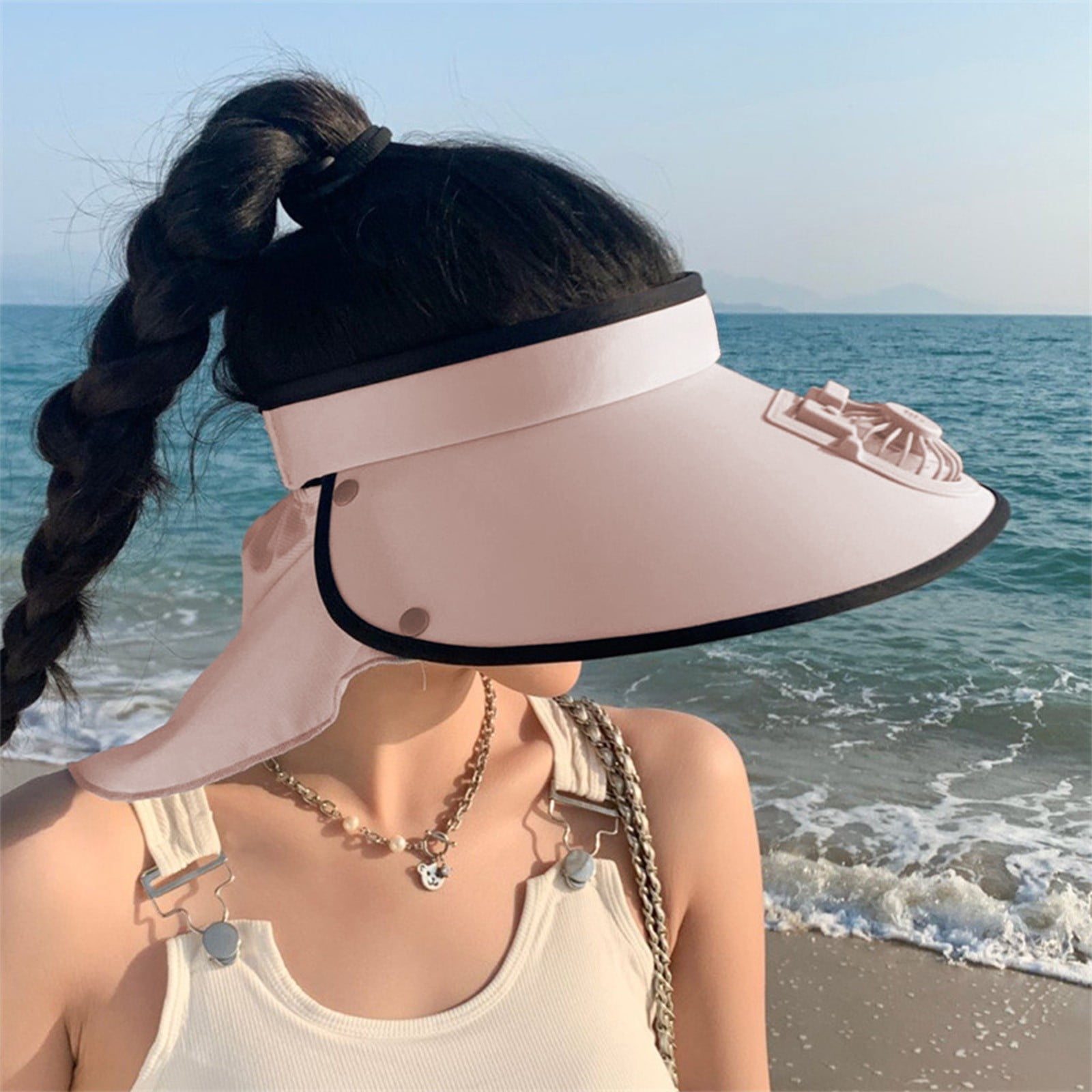 Yhmxh Outdoor Visor Hat with Fan, Fan Visor Hat with Neck Flap for ...