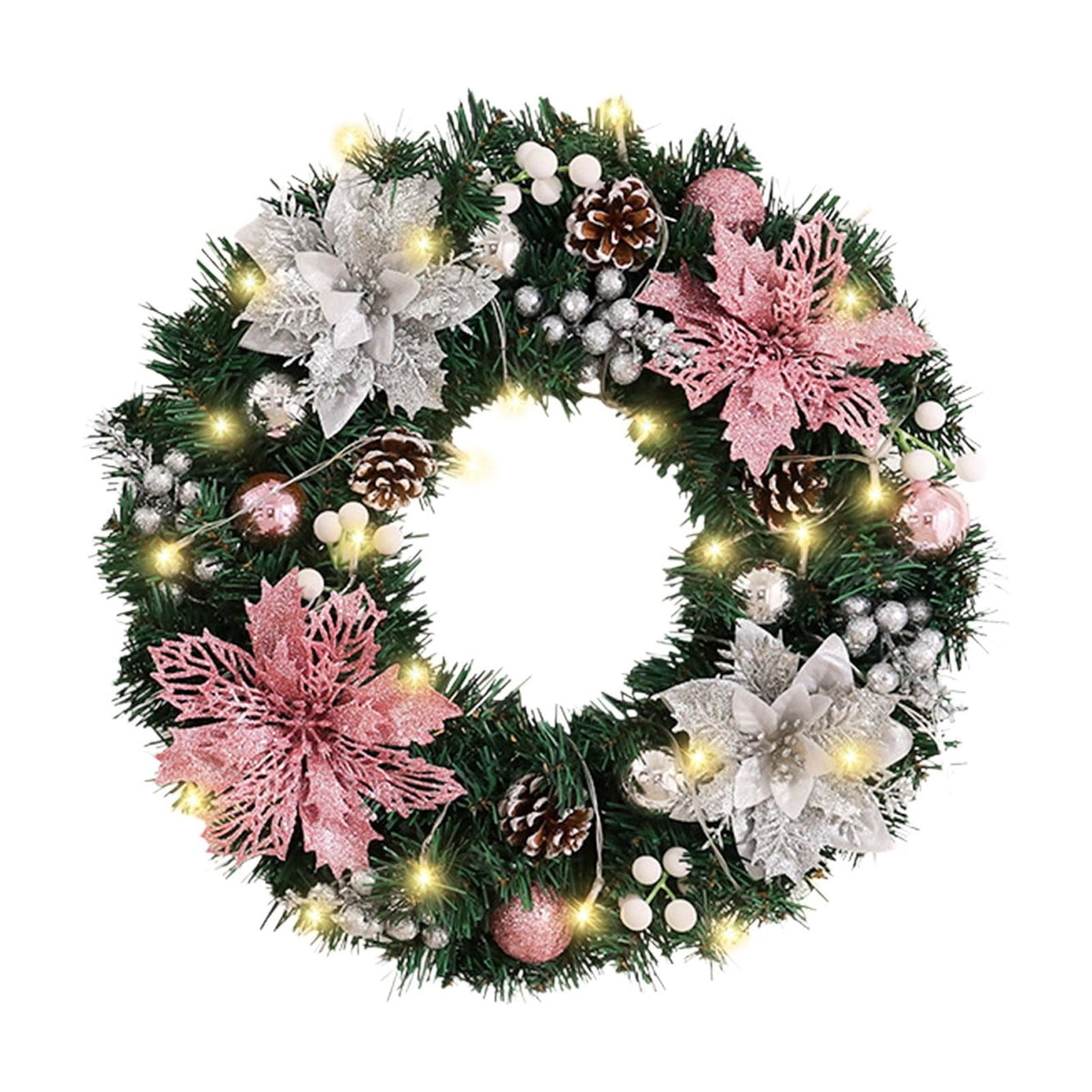 Yhmxh Pre-Lit Christmas Wreath for Front Door, Lighted Xmas Wreath with ...
