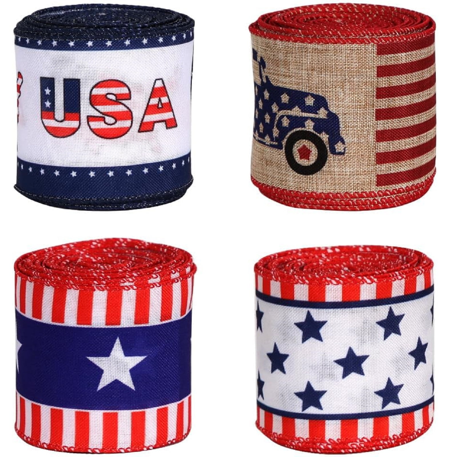Yhmxh Rolls Patriotic Ribbon Wired 4th of July Burlap Ribbon 2.3" Red ...