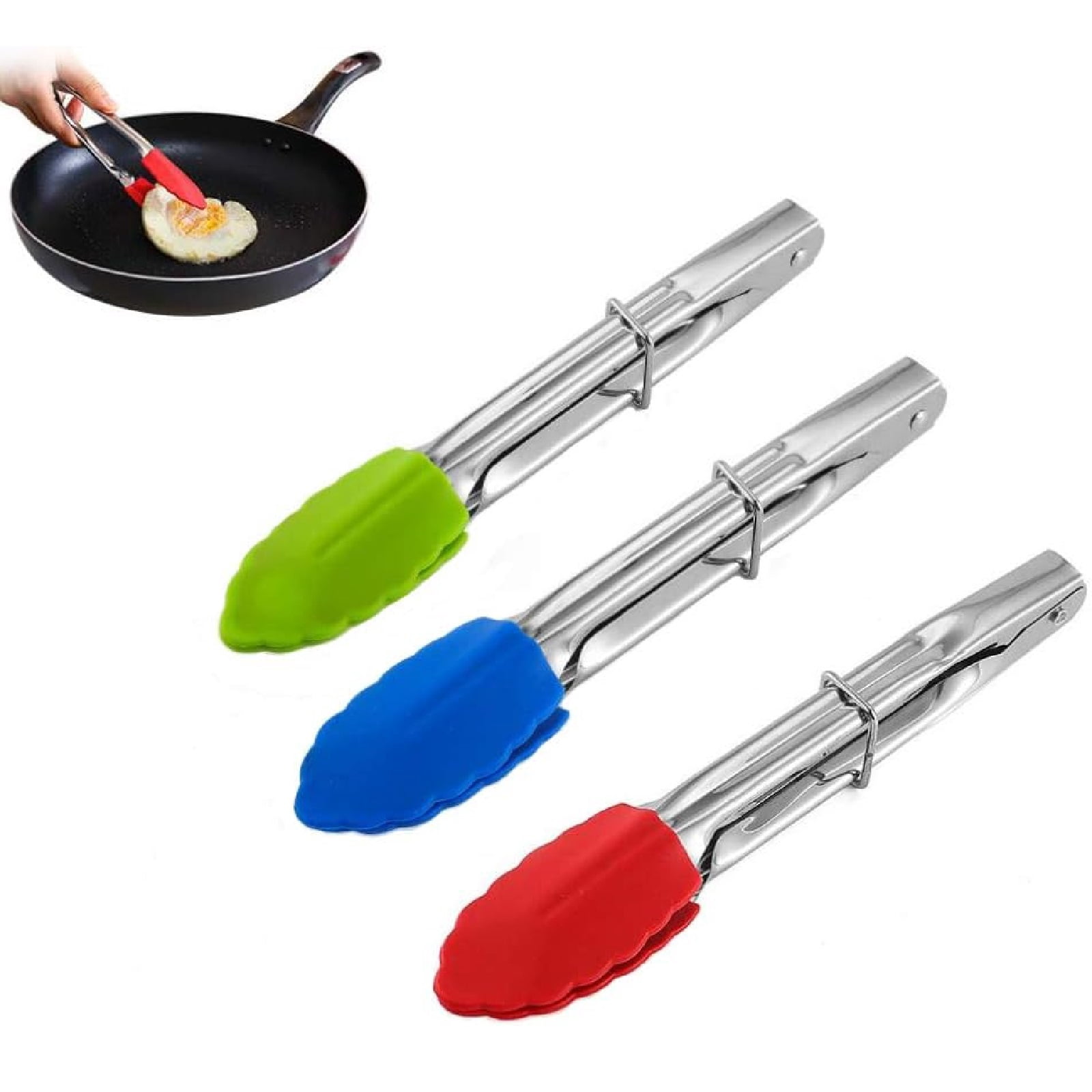 Yhmxh Small Tongs with Silicone Tips, 7-Inch Mini Serving Tongs Kitchen ...