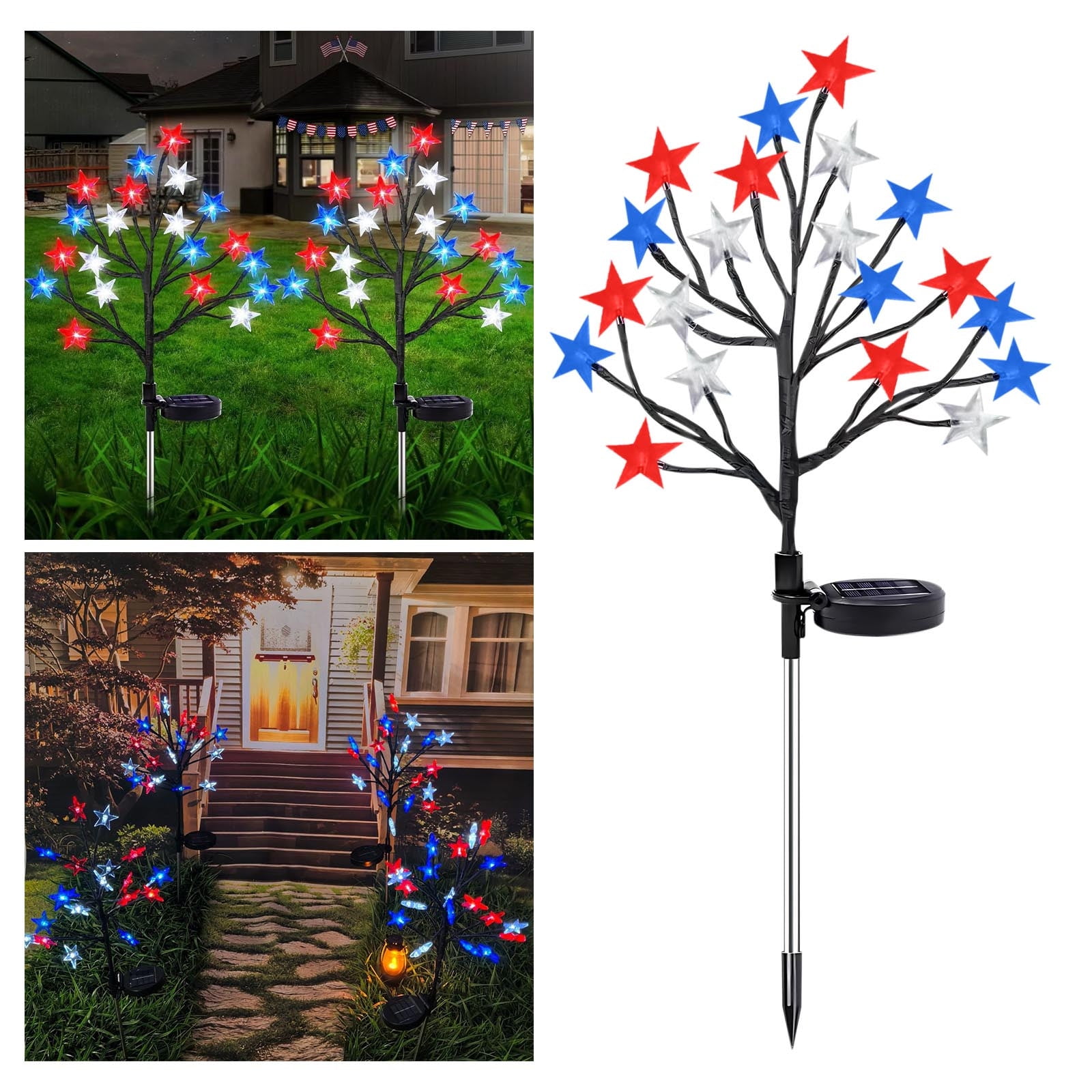Yhmxh Solar 4th of July Decorations Outdoor Lights, 4-in-1 8 Modes Red ...
