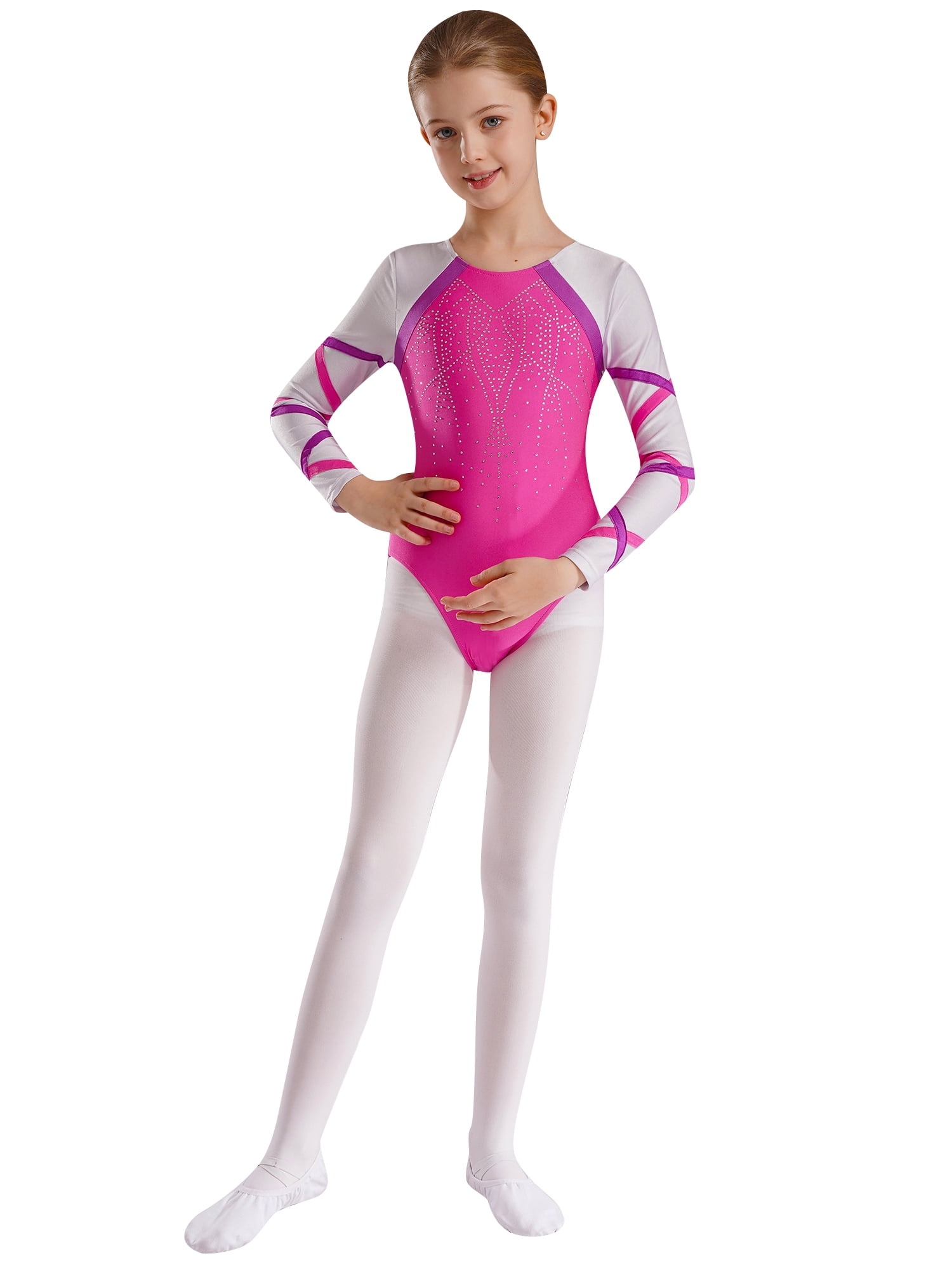 Yhong Gymnastics Leotard for Girls Long Sleeve Sparkly Dance Gymnastics Outfit with Shorts Set ...