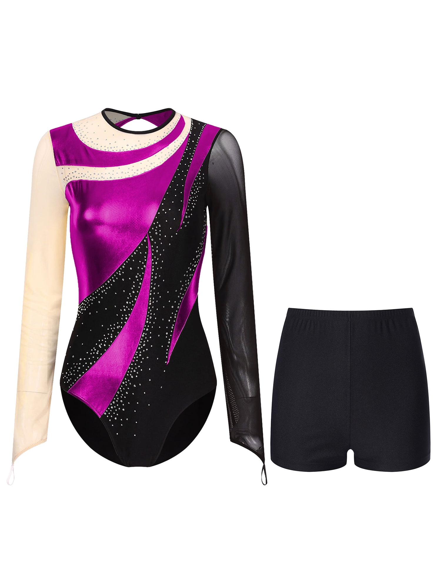 Yhong Gymnastics Leotards for Women Metallic Long Sleeve Dance Leotard Shiny Bodysuit with ...