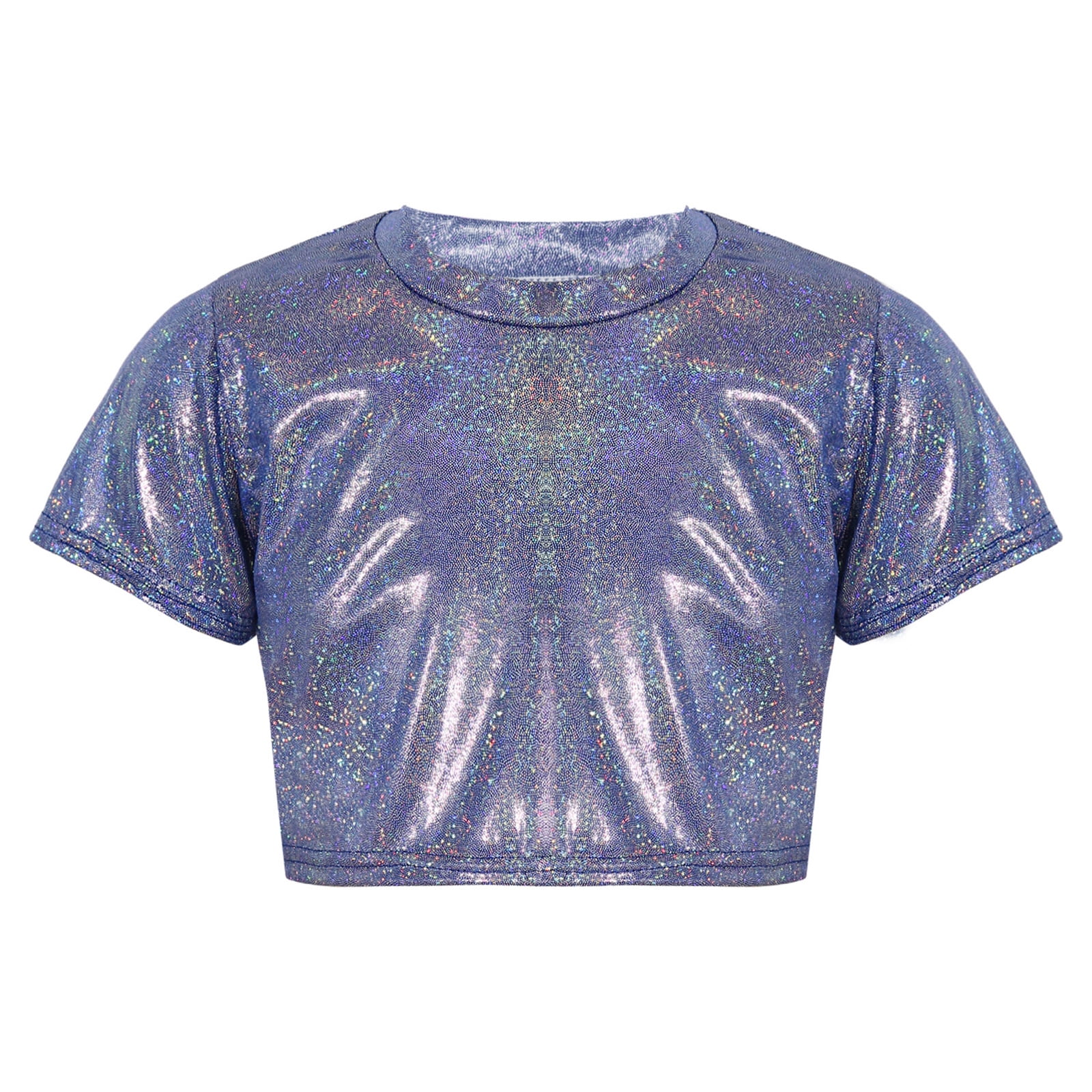 Yhong Kids Girls Boys Shiny Metallic Short Sleeves Dance Crop Tops T-Shirt Street Jazz Hip Hop ...