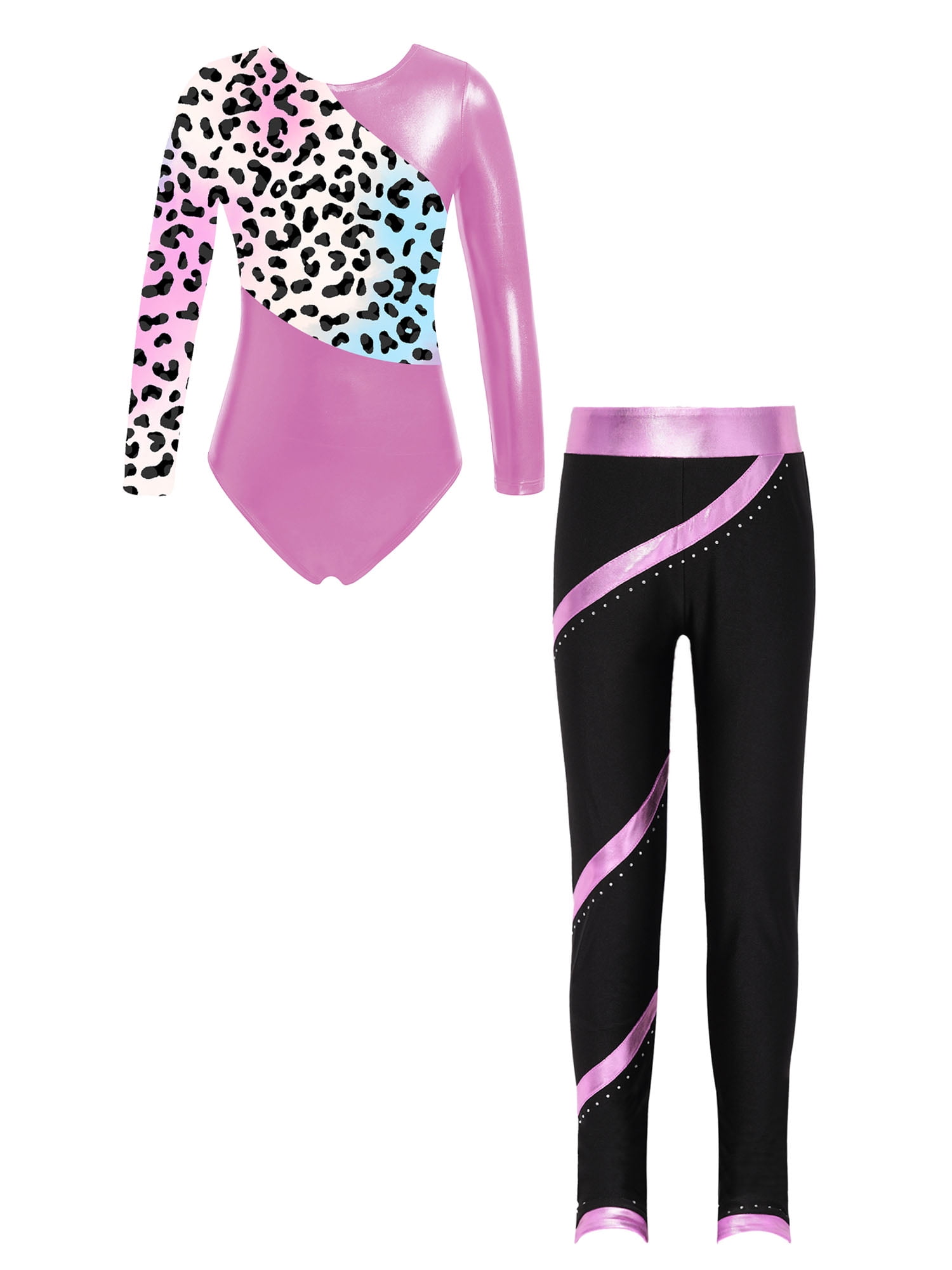 Yhong Kids Girls Gymnastics Jumpsuit Long Sleeve Unitard Ice Skating Leotard with Rhinestones ...