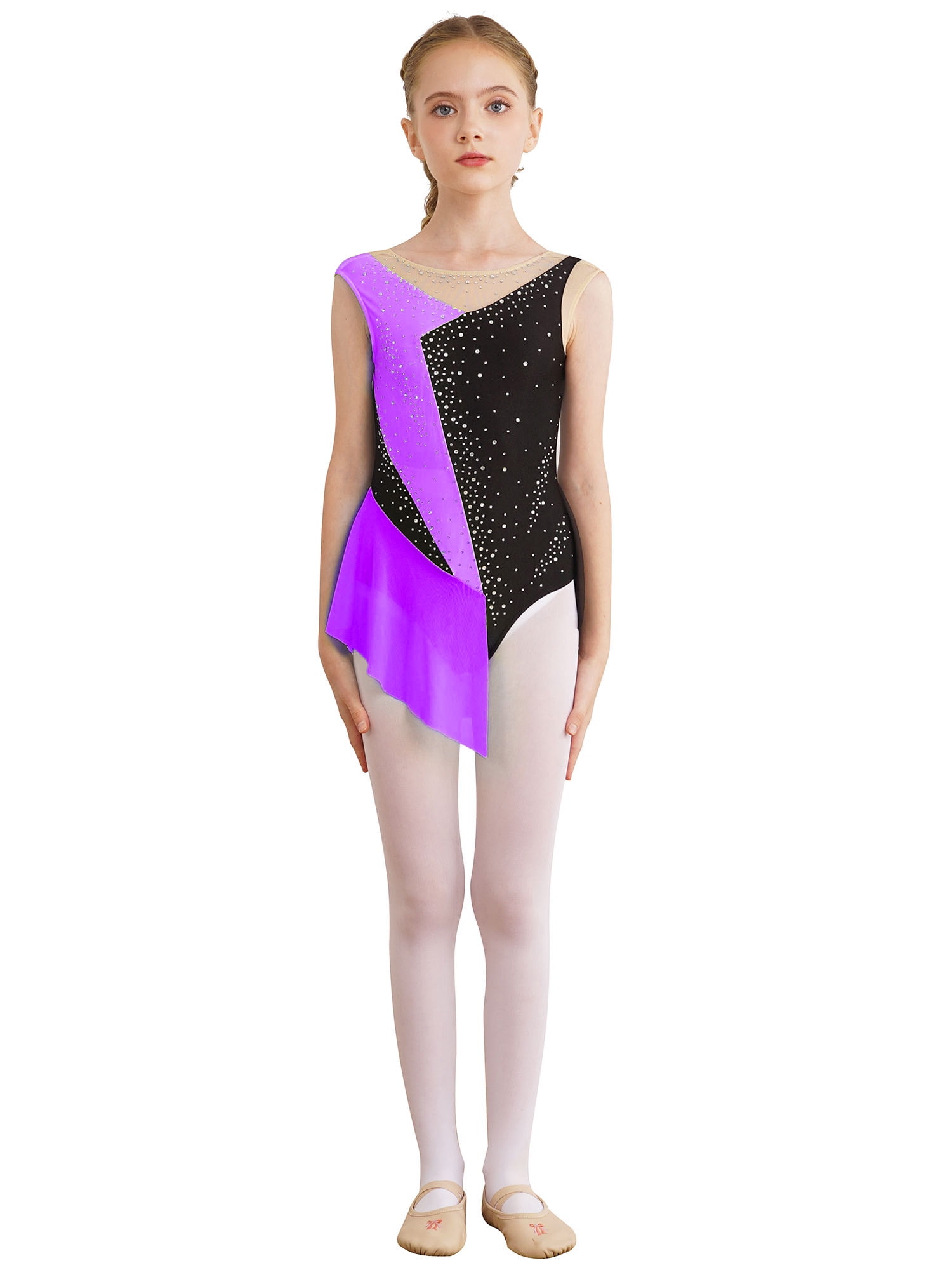 Yhong Kids Girls Gymnastics Outfits Modern Ballet Dance Skirted Leotards Dancewear Figure Ice ...