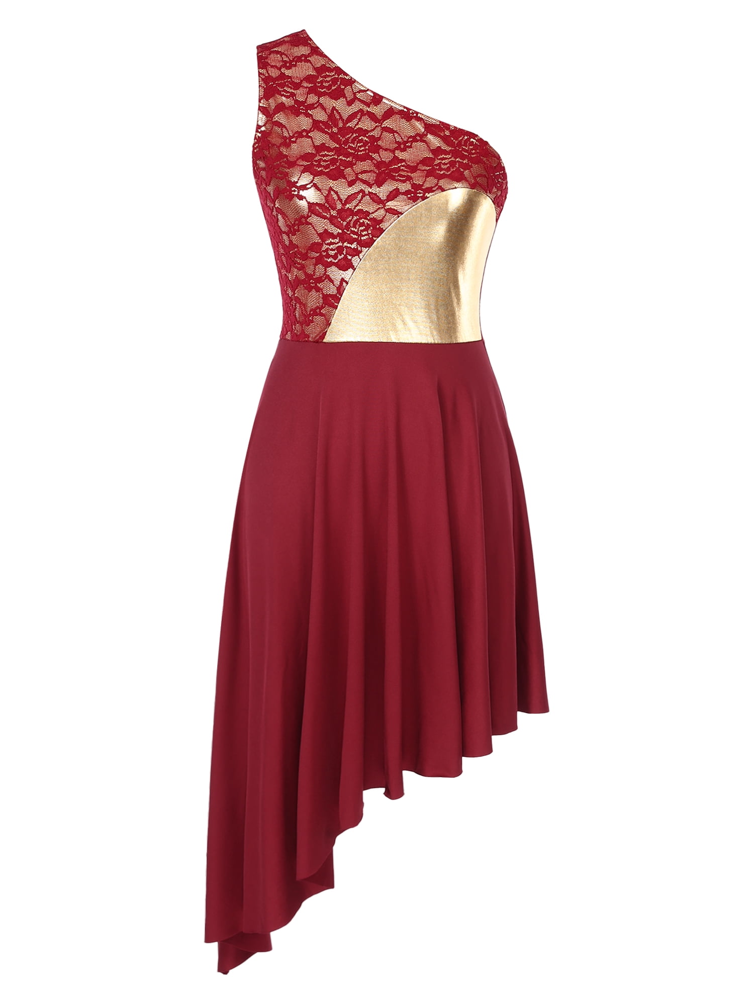 Yhong Womens Liturgical Praise Dance Costume Lace Splice Asymmetrical Church Worship Dance Dress ...