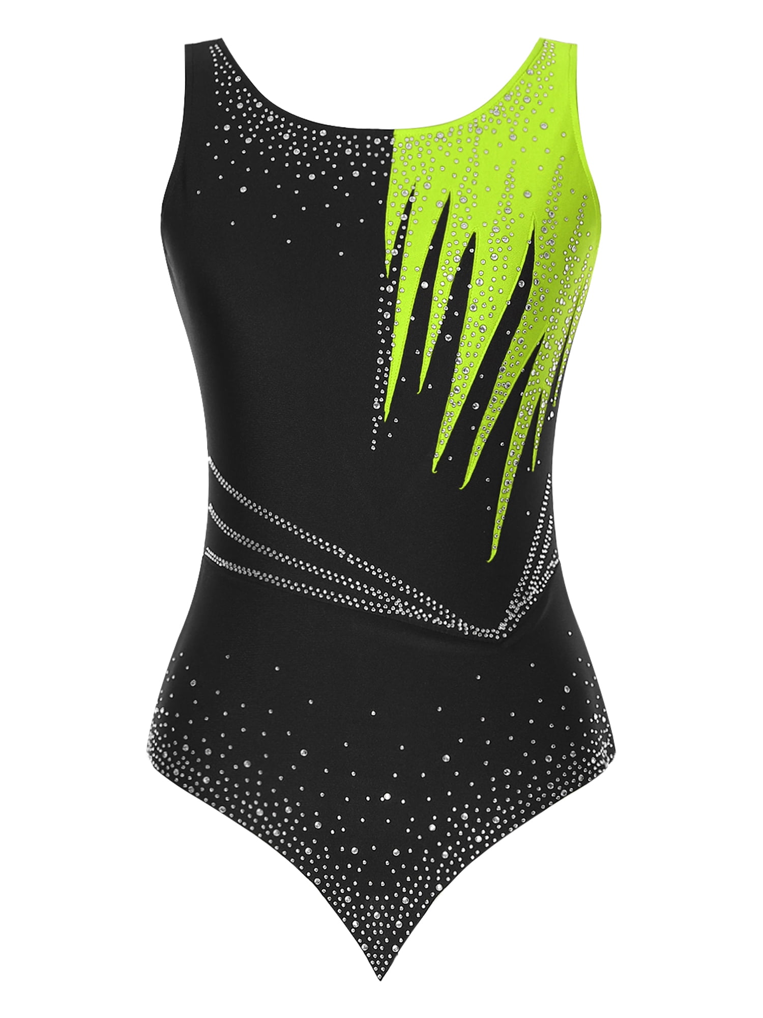 Yhong Womens Rhythmic Gymnastics Leotards Sleeveless Shiny Rhinestones Competition Performance ...