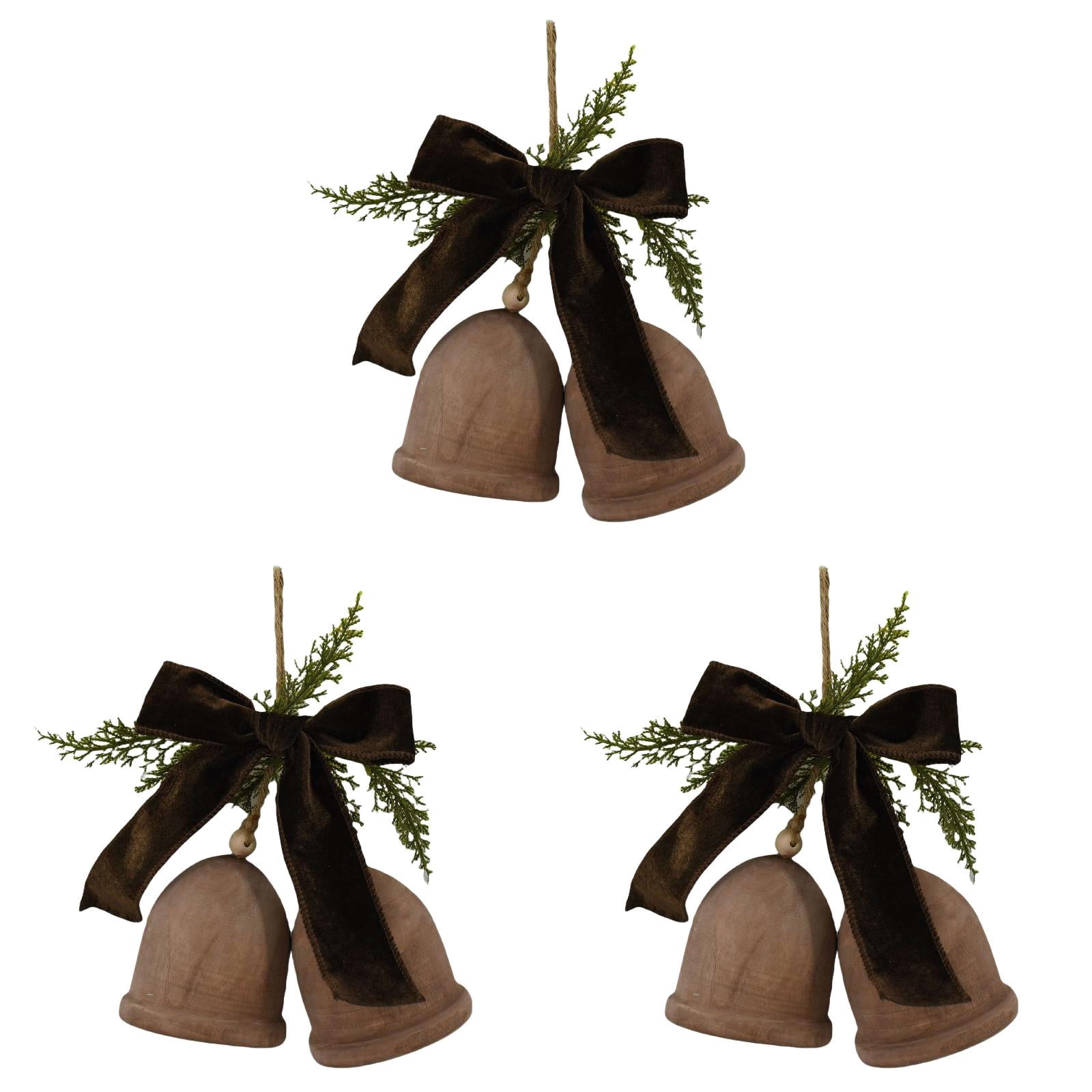 Yhuaoa 3pc Wooden Bells With Bow Hanging Christmas Decoration Christmas ...