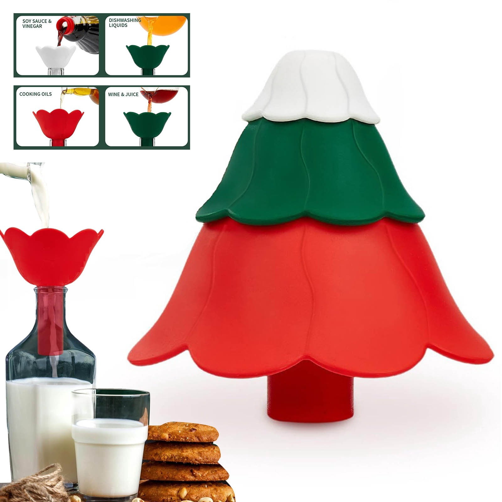 Yhuaoa Silicone Kitchen Funnel, Christmas Tree Shape Funnel, Silicone ...