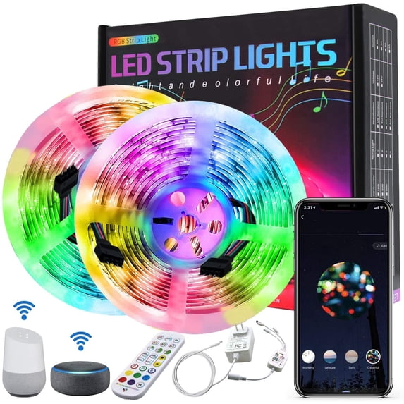 Yi Lighting 32.8ft Smart RGB Strip Lights, Music-Synced Color Changing ...