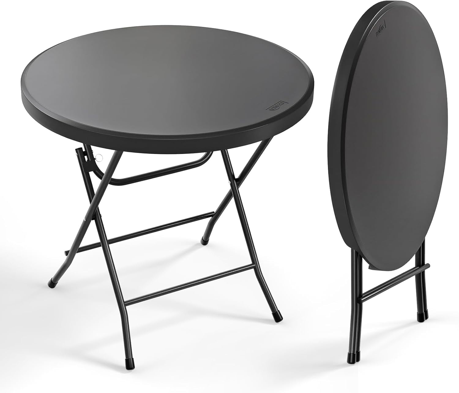 YiAiL Black 32" Round Foldable Banquet Table, Portable Plastic Dining ...