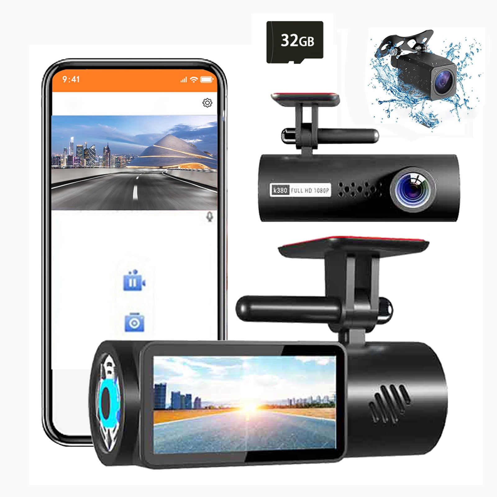 YiBai 1.97in Dash Cam WiFi 1080P FHD Car Driving Recorder Front And ...