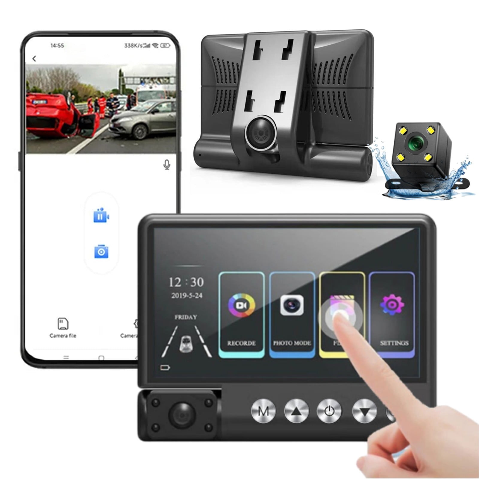 YiBai 4 Inch Dash Cam For Car DVR Front And Rear 1080P Dash Camera For ...
