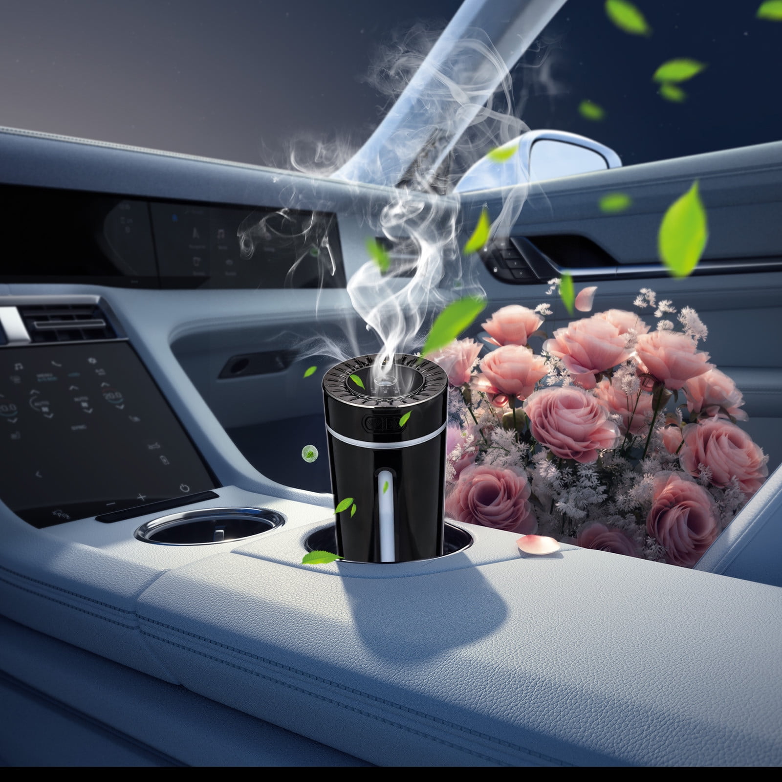 YiBai Black Humidifiers for Bedroom, Flame Car Humidifier With 7LED ...