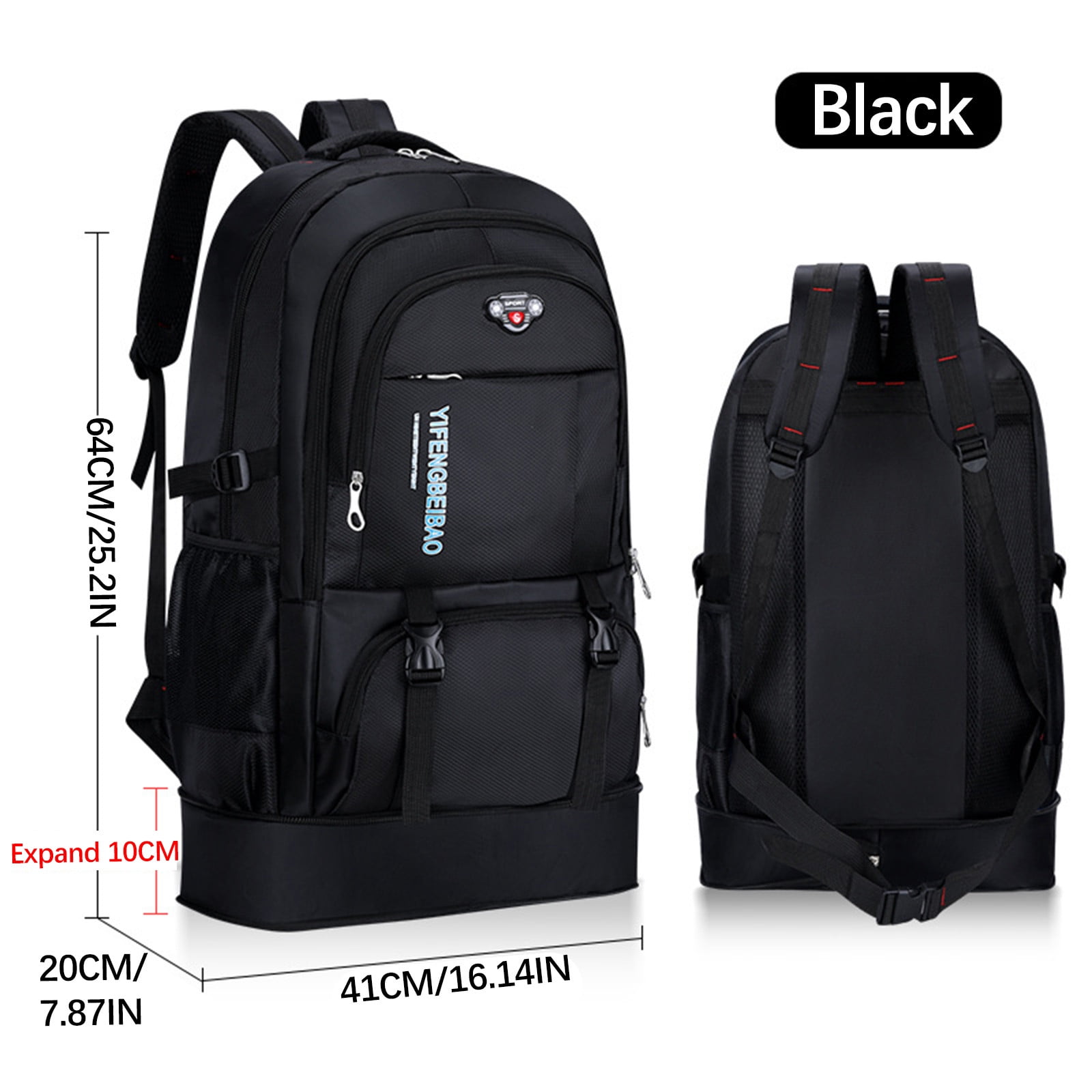 YiBai Black Travel Backpack For Mountaineering, Large Backpack Men's ...