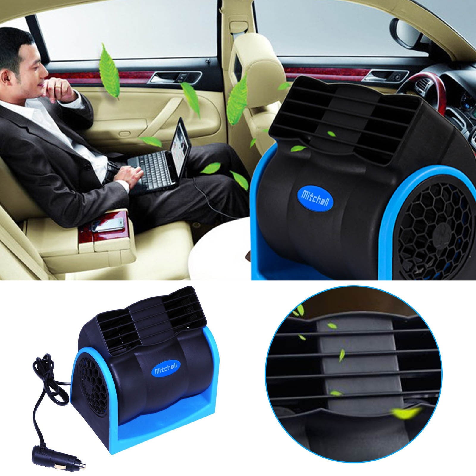 YiBai Car 12V Fan,Auto Mini Circulator With Adjust Vent Speed Silent ...
