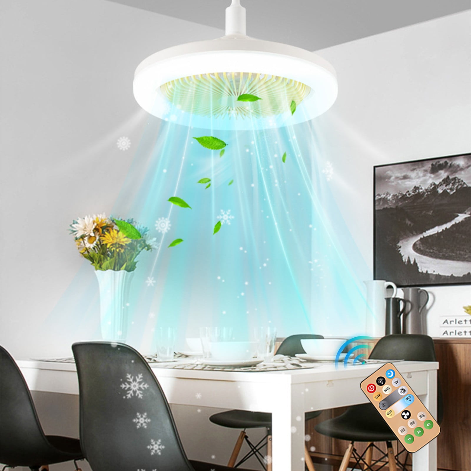 YiBai Ceiling Fan With Lights Enclosed Low Fan Light Ceiling Light With ...