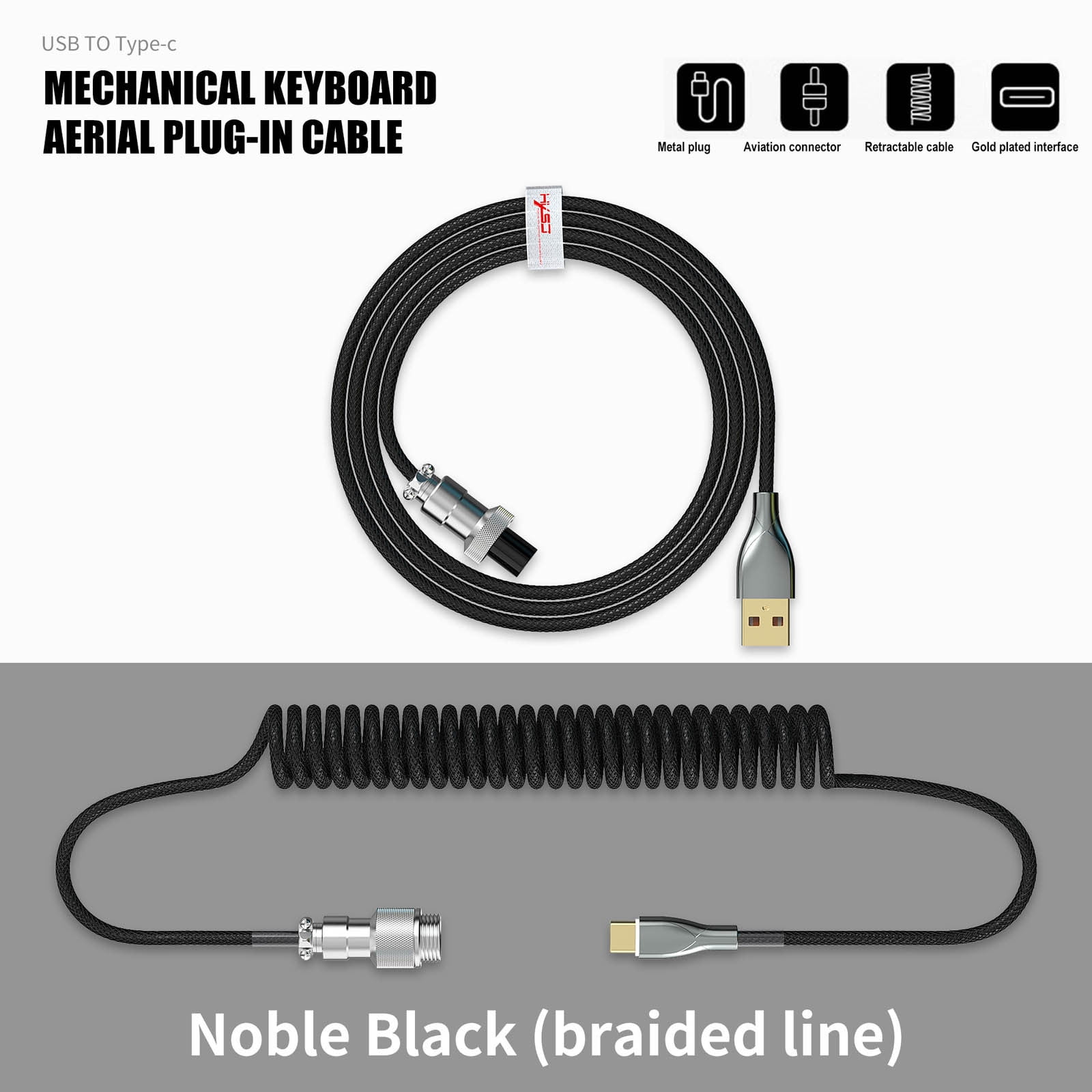 YiBai Coiled Usb C Cable, Black Coiled Keyboard Cable, Mechanical ...