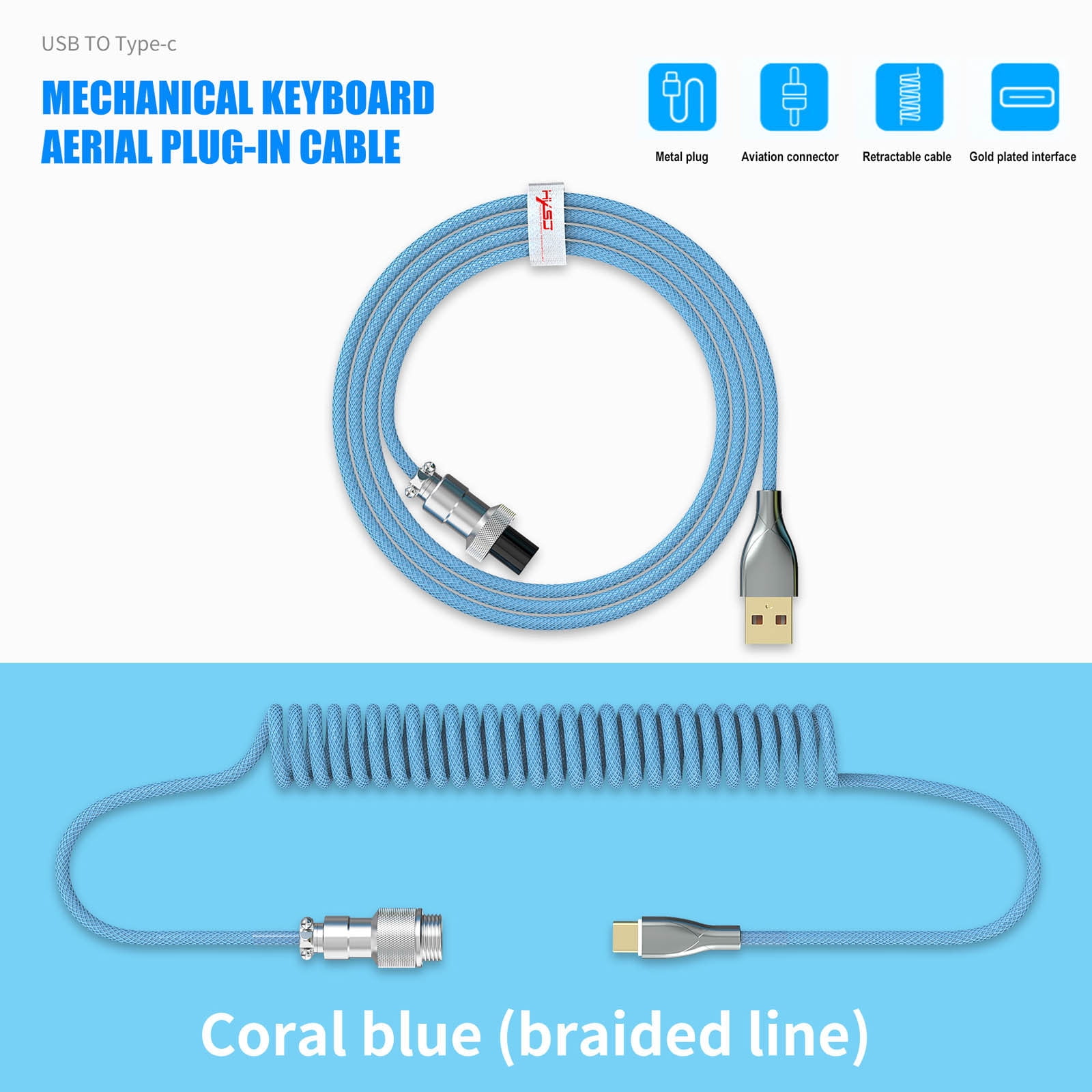 YiBai Coiled Usb C Cable, Blue Coiled Keyboard Cable, Mechanical ...