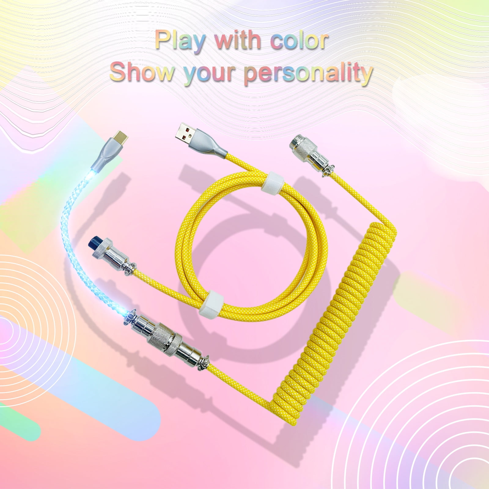 YiBai Coiled Usb C Cable, Yellow Coiled Keyboard Cable, Coiled USB C ...