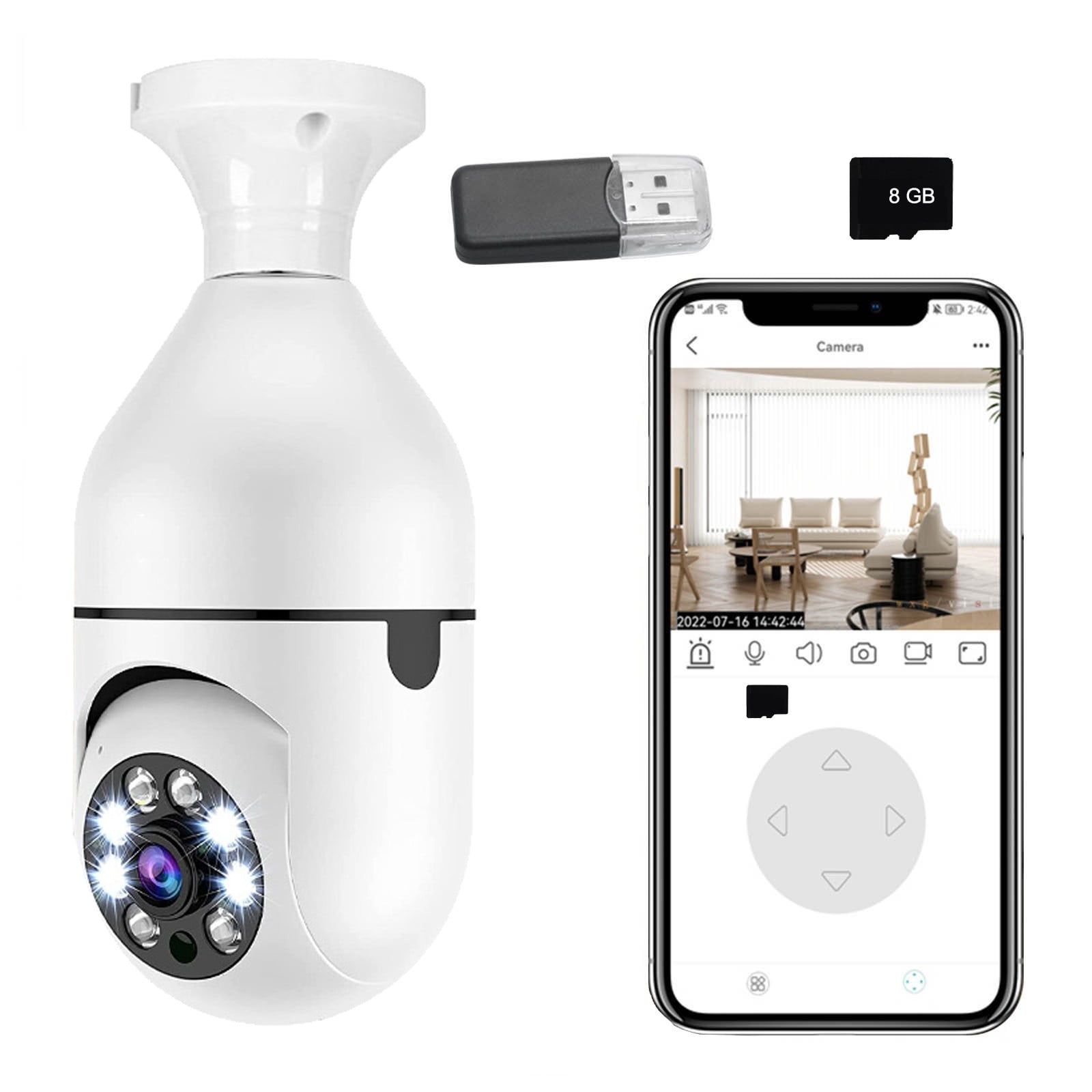 Yibai Light Bulb Camera 2.4ghz Wifi Outdoor, 1080p E27 Light Bulb
