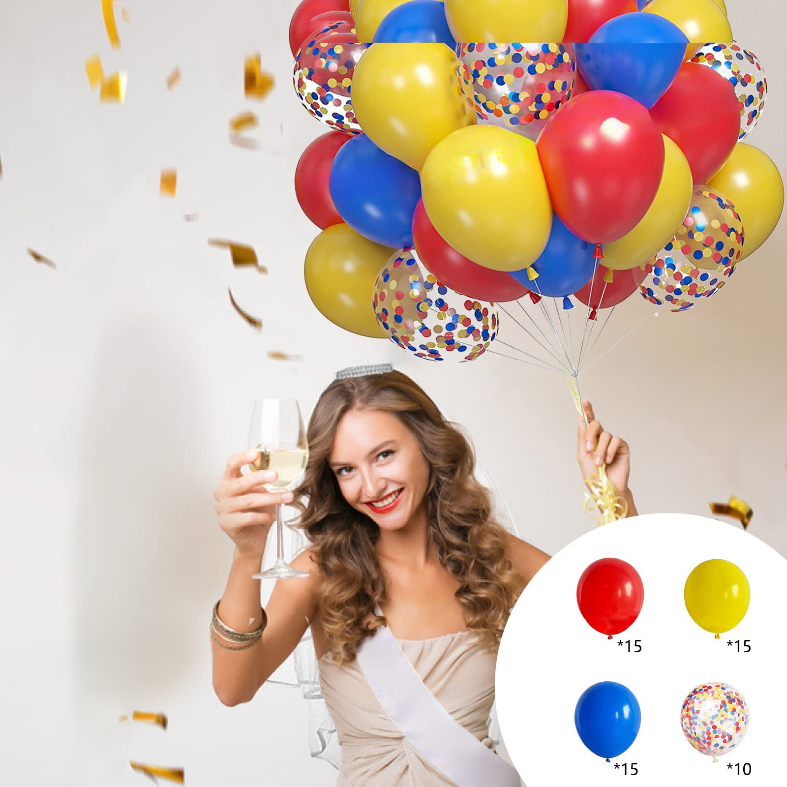 YiBai Red,Blue,Yellow Carnival Balloons 55pcs 12 Inch Red Blue Yellow ...
