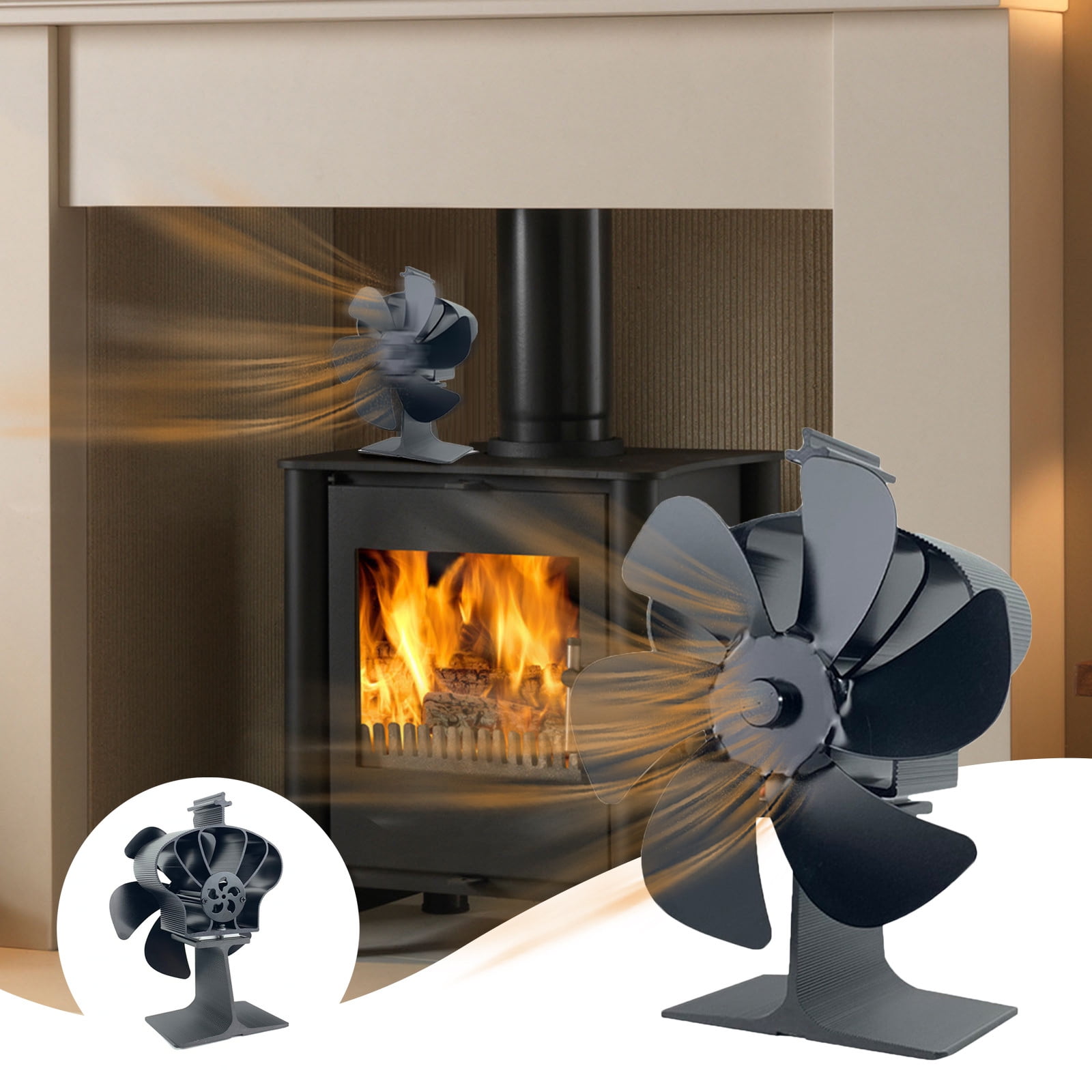 YiBai Wood Stove Fan Heat Powered,6 Blades Motors Fireplace Fan ...
