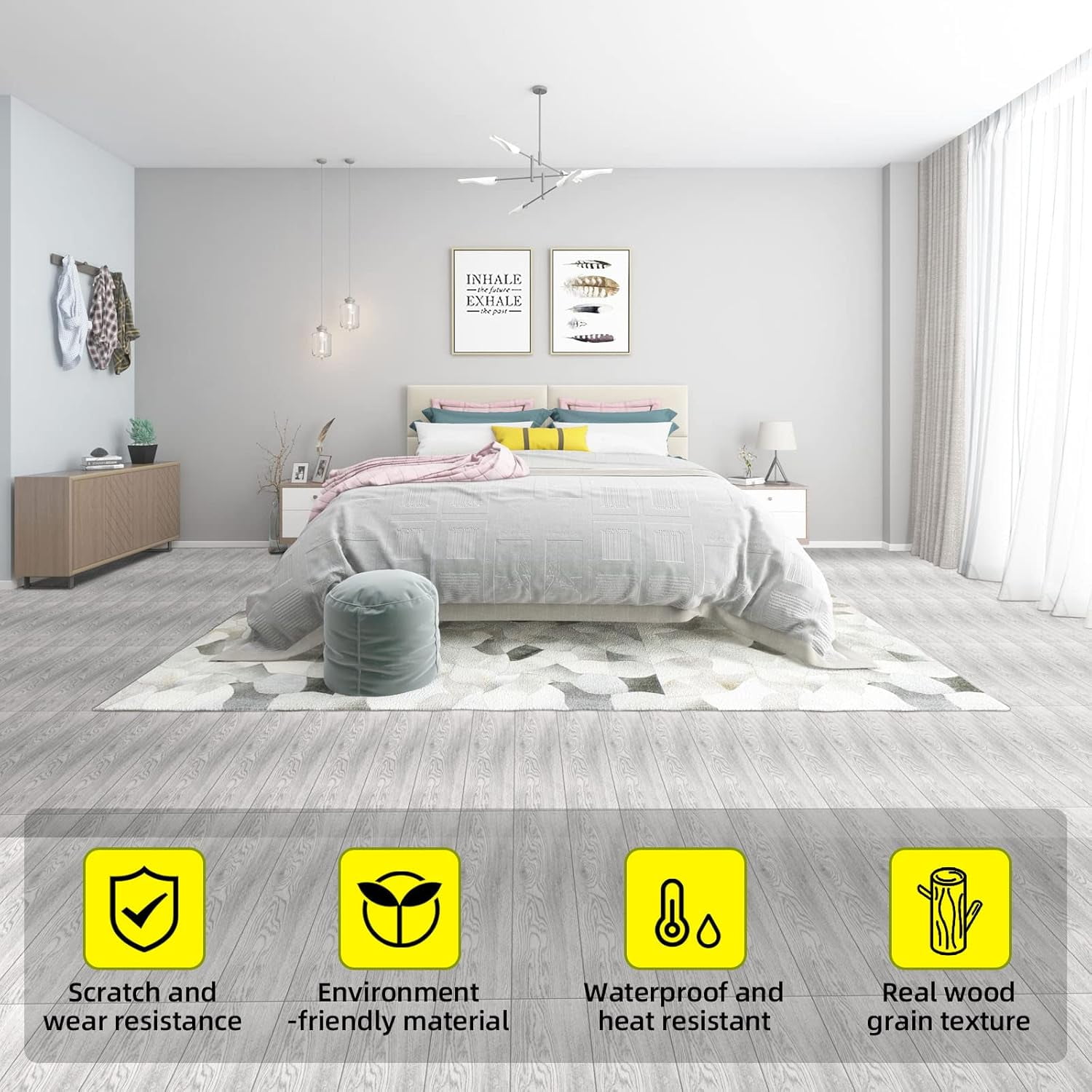 YiFeng 24-Pack 6''x36'' Cover 36 Sq. ft Light Grey Peel and Stick Floor ...