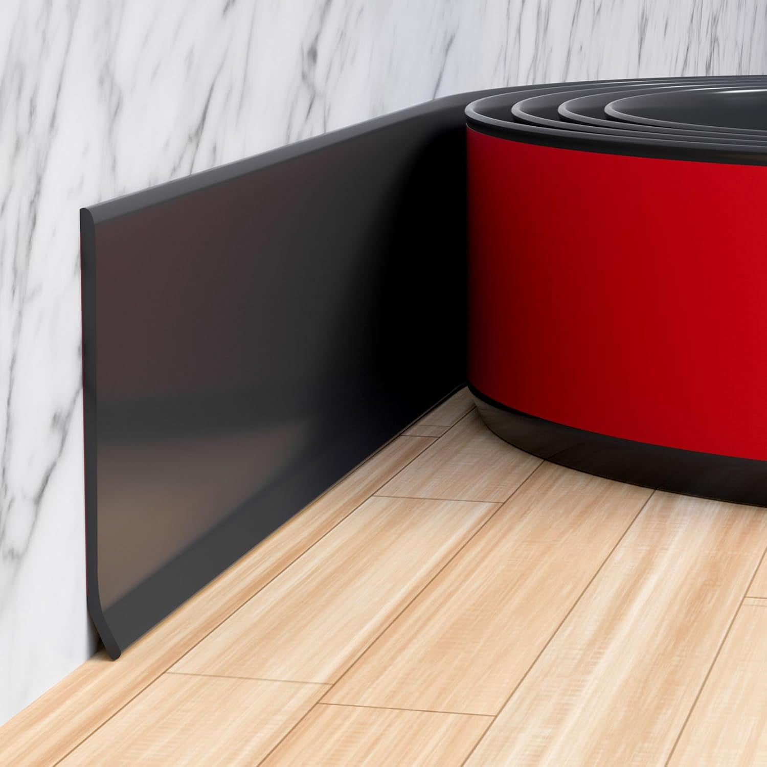 YiFeng 4'' (W) x 40' (L) Black Flexible Skirting Board Trim, Self ...