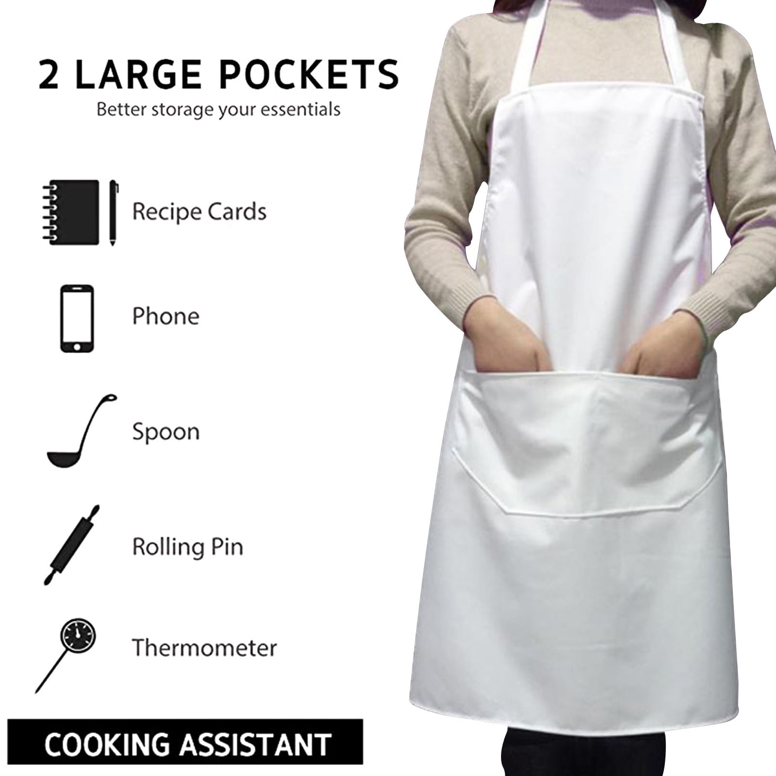 YiFudd (65x75cm) 28 Inches By 35 Inches Pure Cotton Kitchen Apron White ...