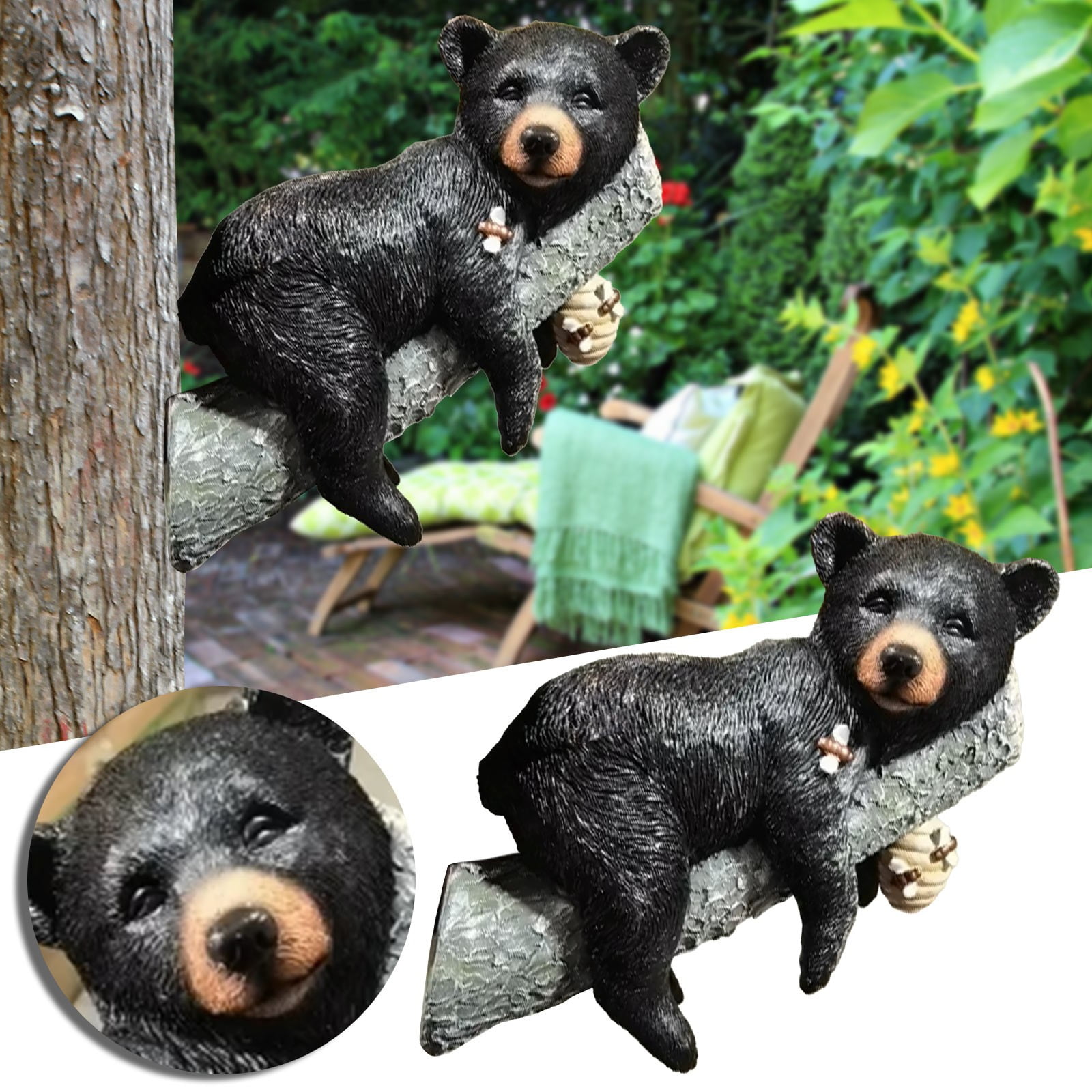 YiFudd Funny Black Bear Cub Napping Hanging Out In A Tree Figurine Tree ...