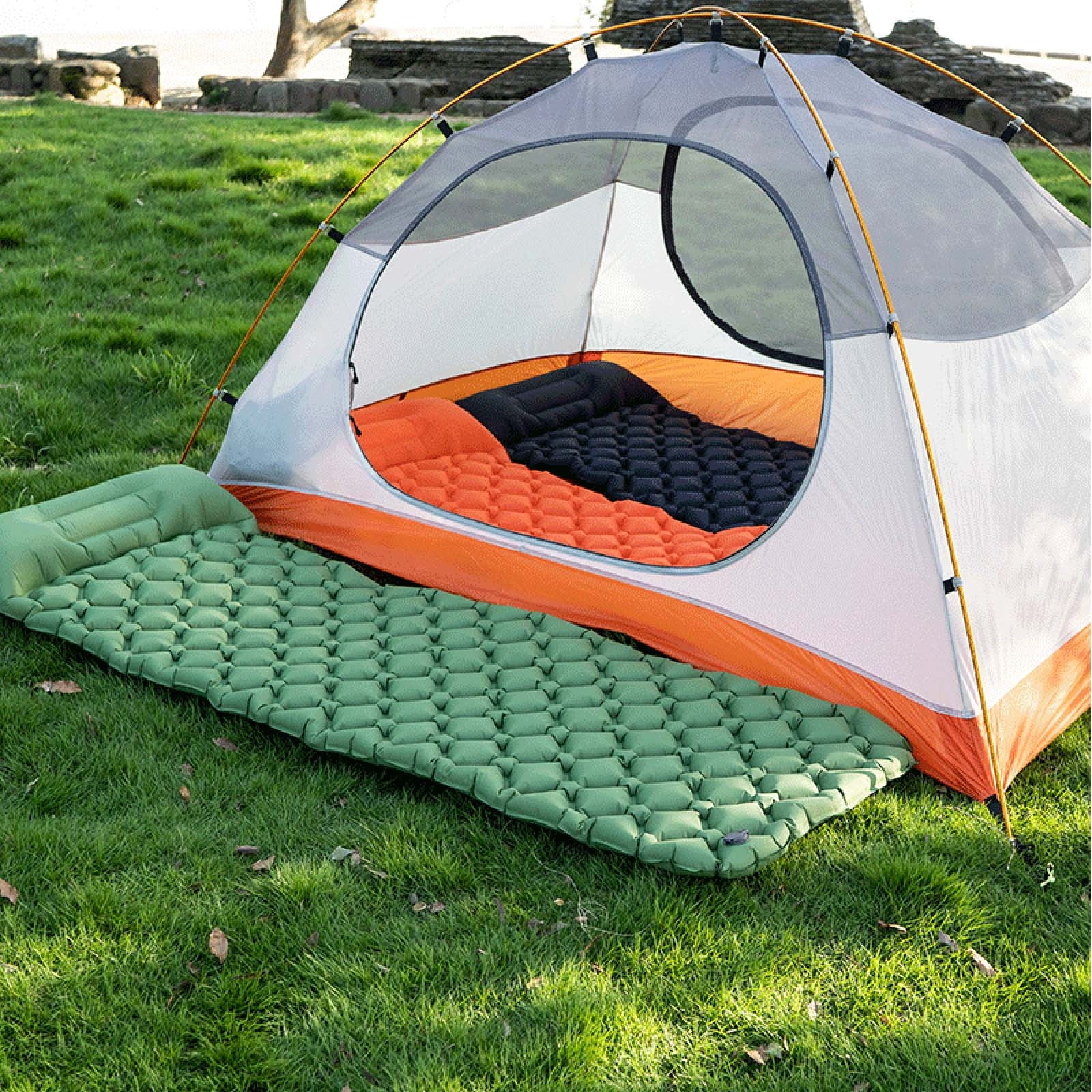 Yifudd Outdoor New Camping Inflatable Mat Portable Folding Car Sleeping Mat Foot Light