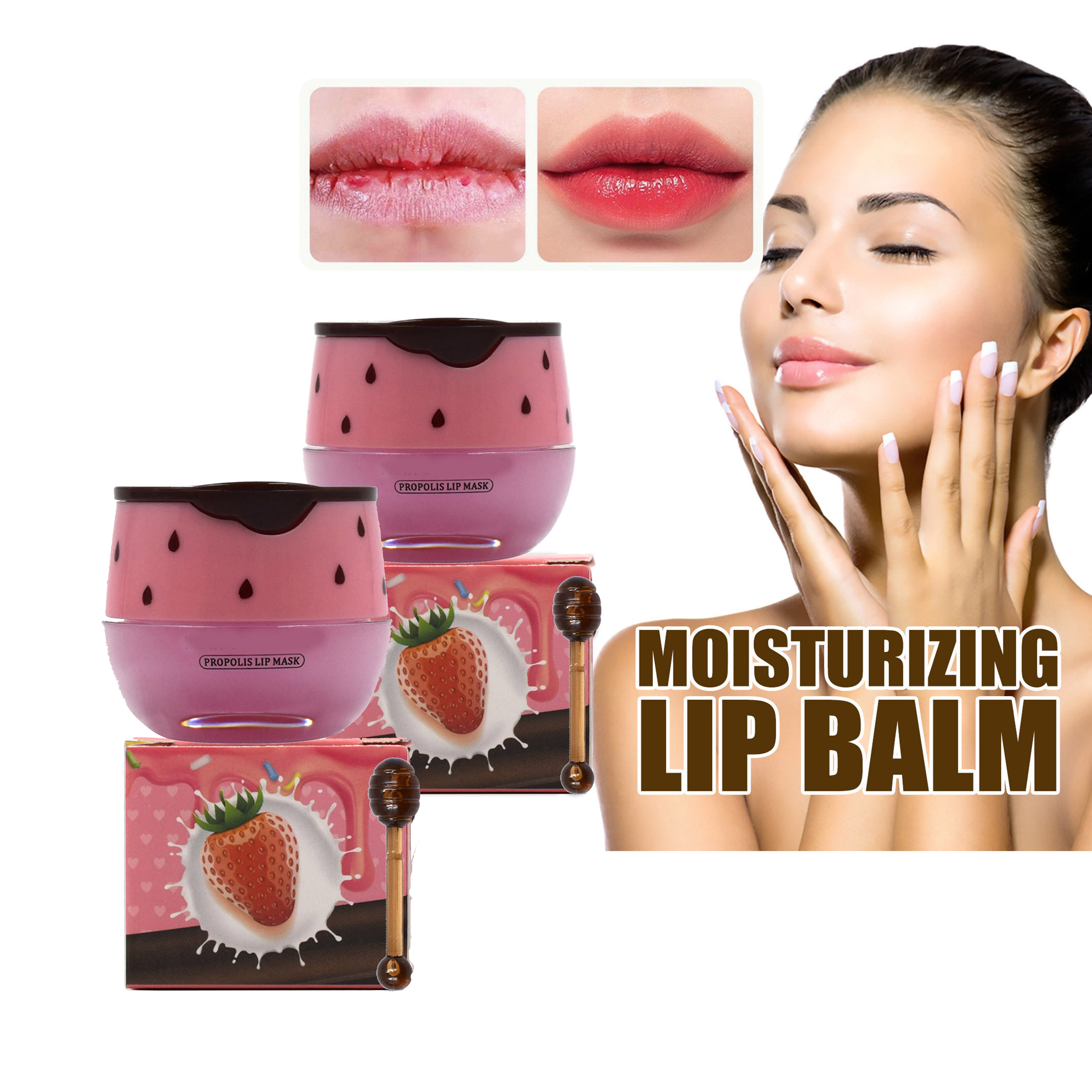 YiFudd Strawberry Lip Sleeping Mask, Bee Lip Honey Pot Propolis ...